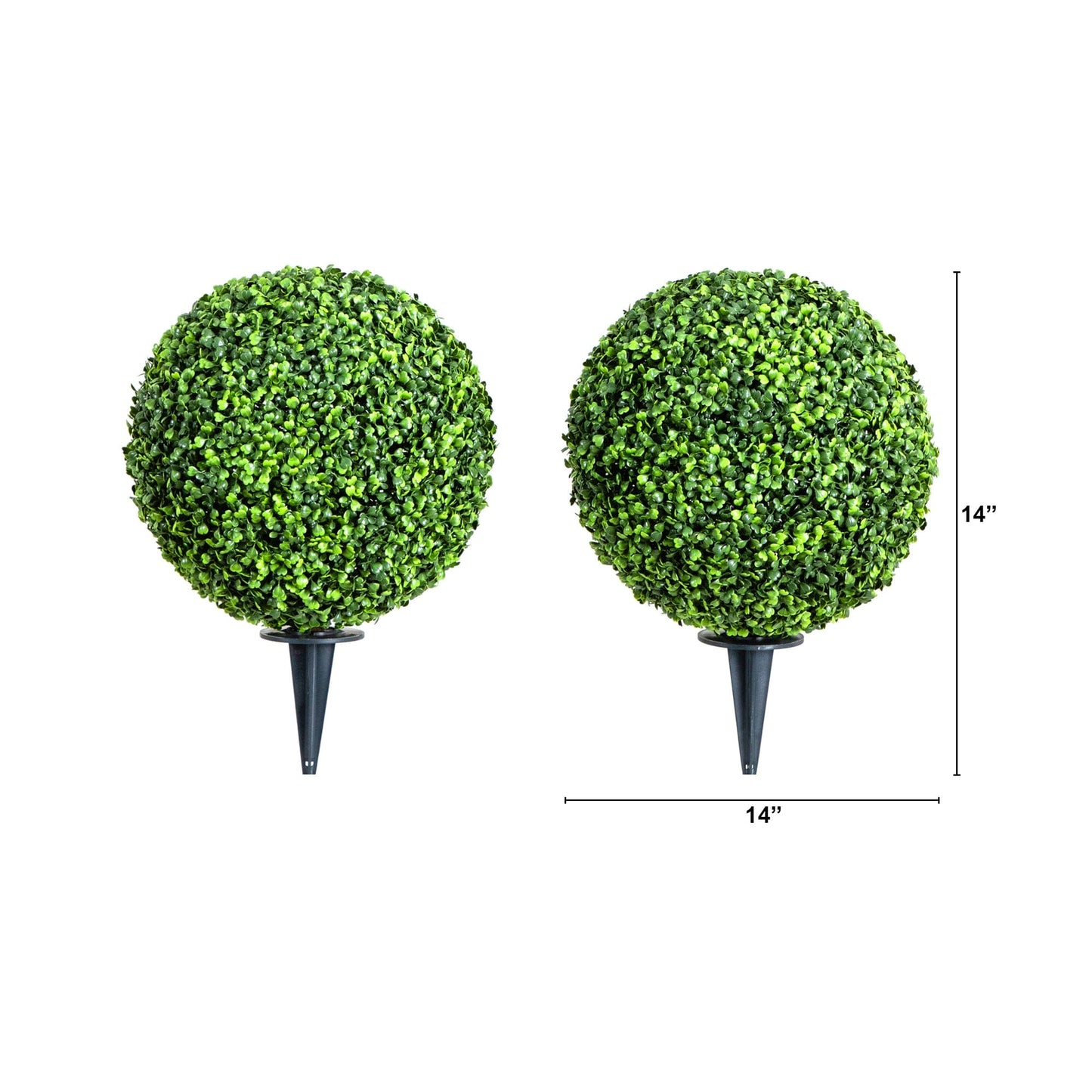 14” Artificial Boxwood Ball Topiary with Integrated Ground Stake UV ...