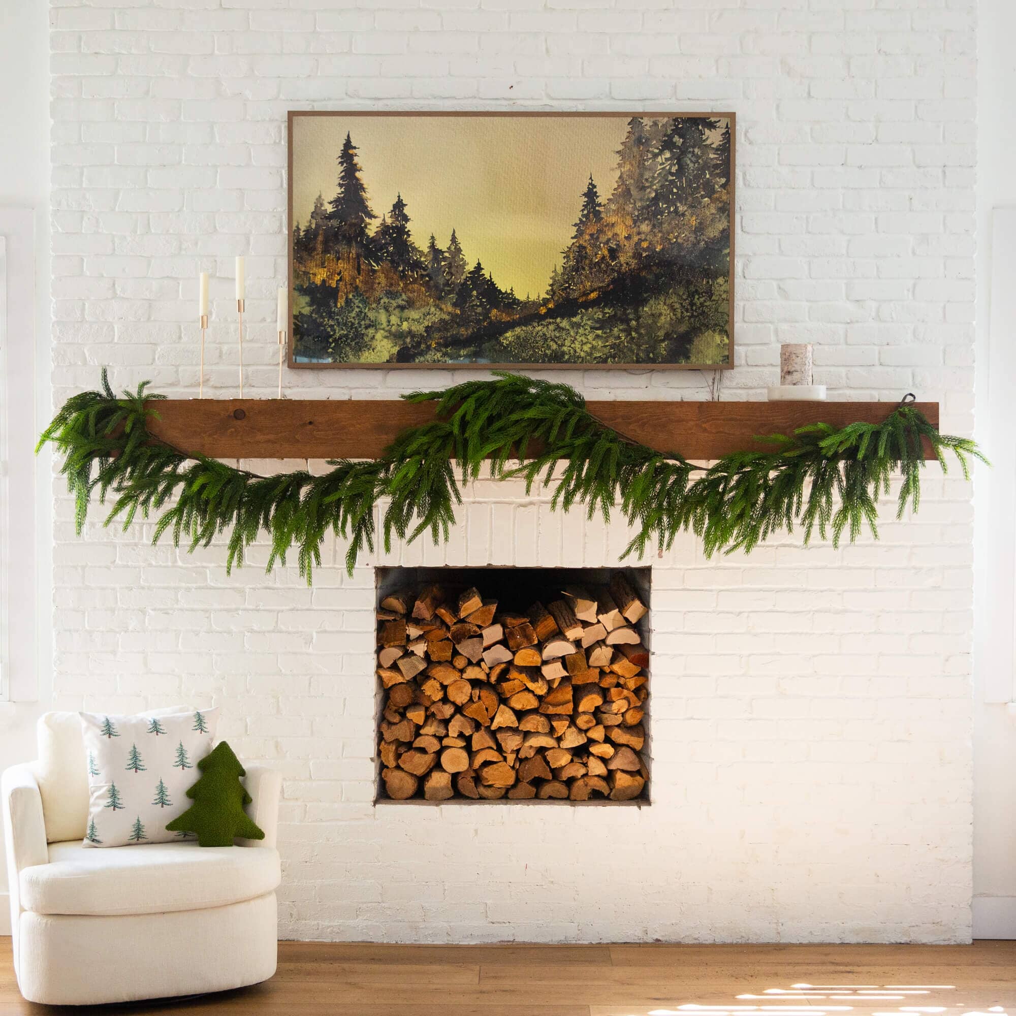 15' Artificial Real Touch Norfolk Island Pine Garland with Natural Loo ...