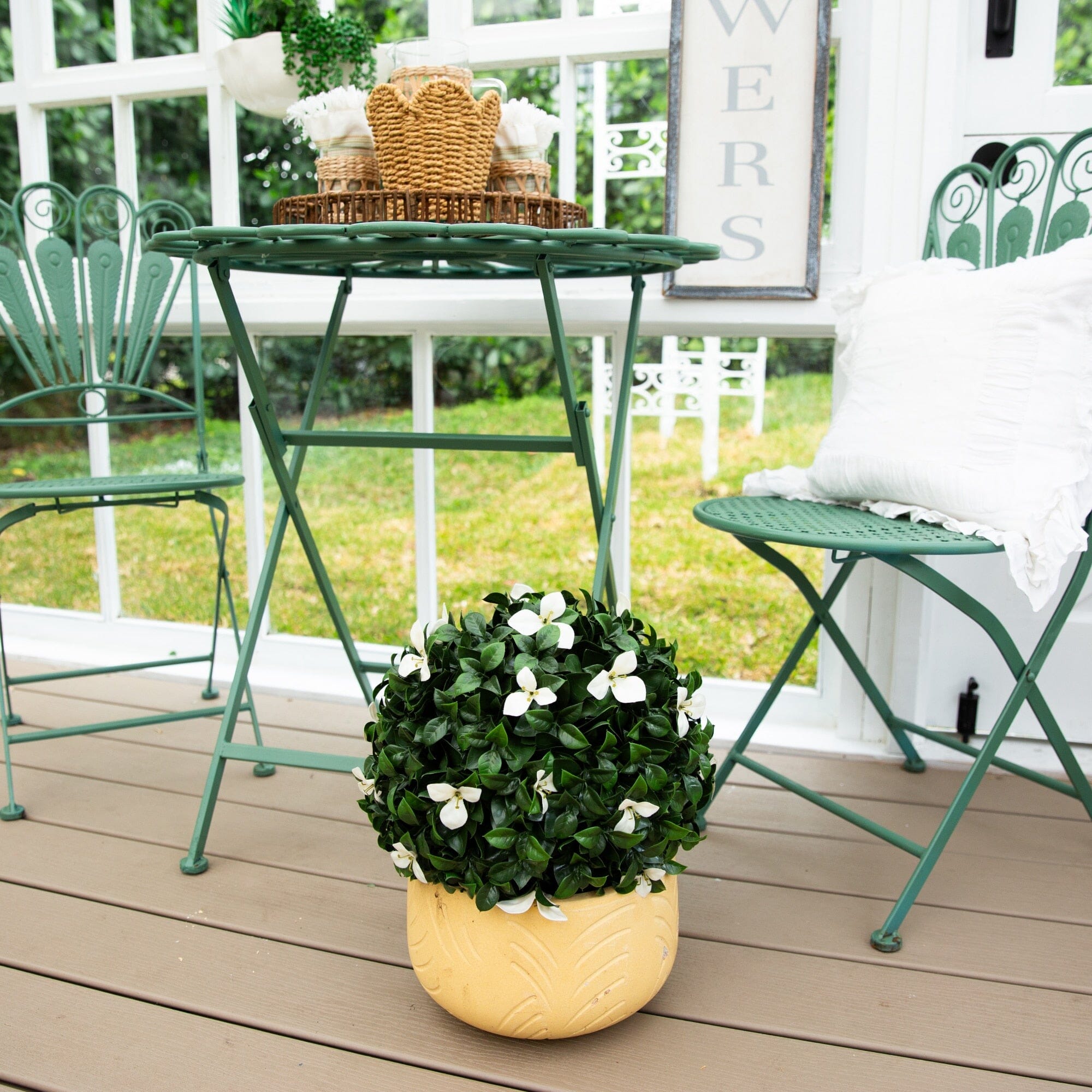 15" UV Resistant Artificial Boxwood and Gardenia Topiary Plant (Indoor ...