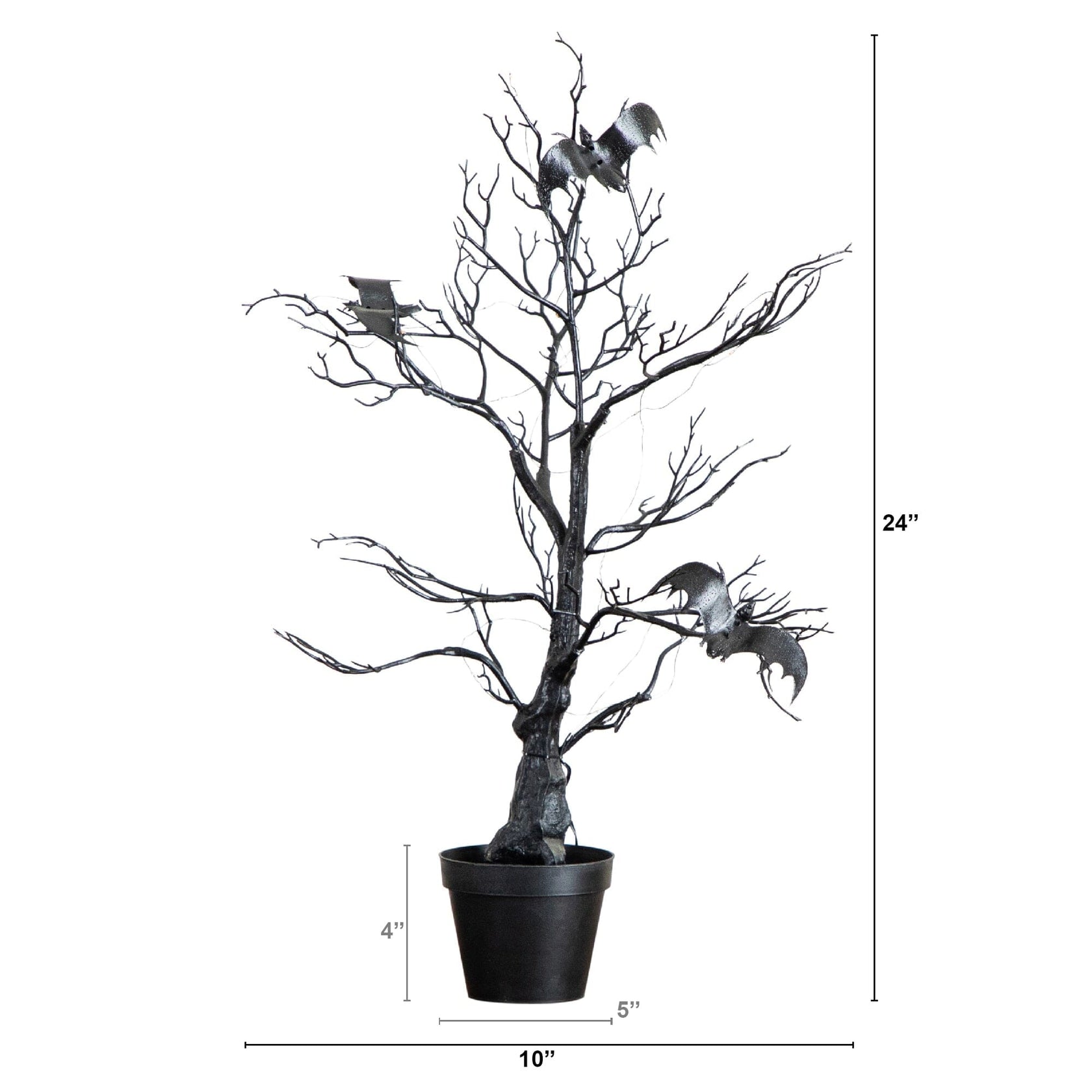 2' Pre-Lit Artificial Halloween Black Spooky Twig Tree with Bats and 4 ...