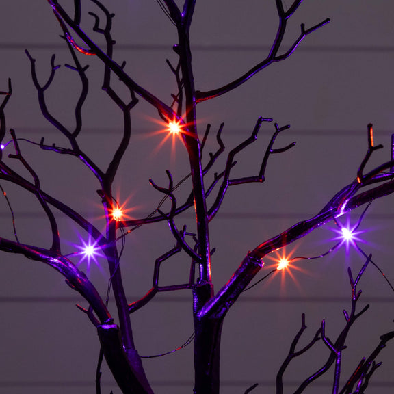 2' Pre-Lit Artificial Halloween Black Spooky Twig Tree with Bats and 4 ...