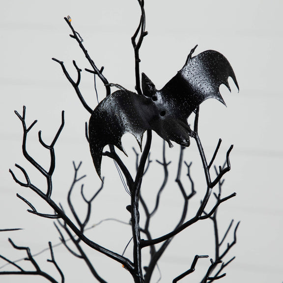 2' Pre-Lit Artificial Halloween Black Spooky Twig Tree with Bats and 4 ...
