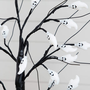 2' Pre-Lit Artificial Halloween Ghost Twig Tree with 24 Purple LED Lig ...