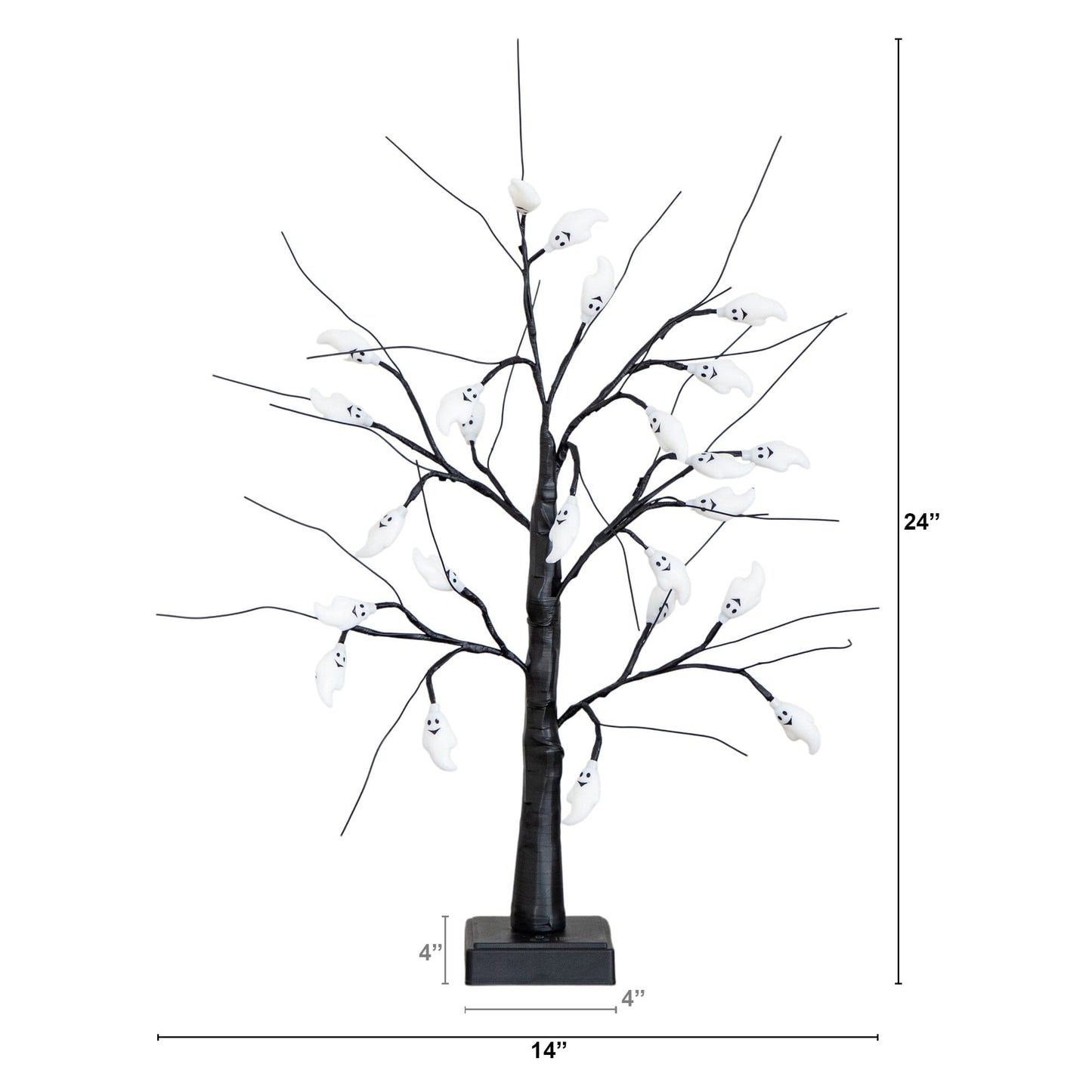 2' Pre-Lit Artificial Halloween Ghost Twig Tree with 24 Purple LED Lig ...