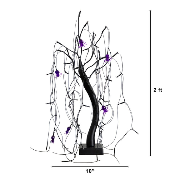 2' Pre-Lit Halloween Artificial Black Spooky Spider Willow Tree with 6 ...
