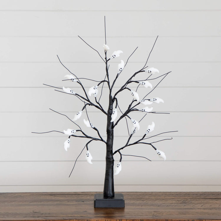 2' Pre-Lit Artificial Halloween Ghost Twig Tree with 24 Purple LED Lig ...