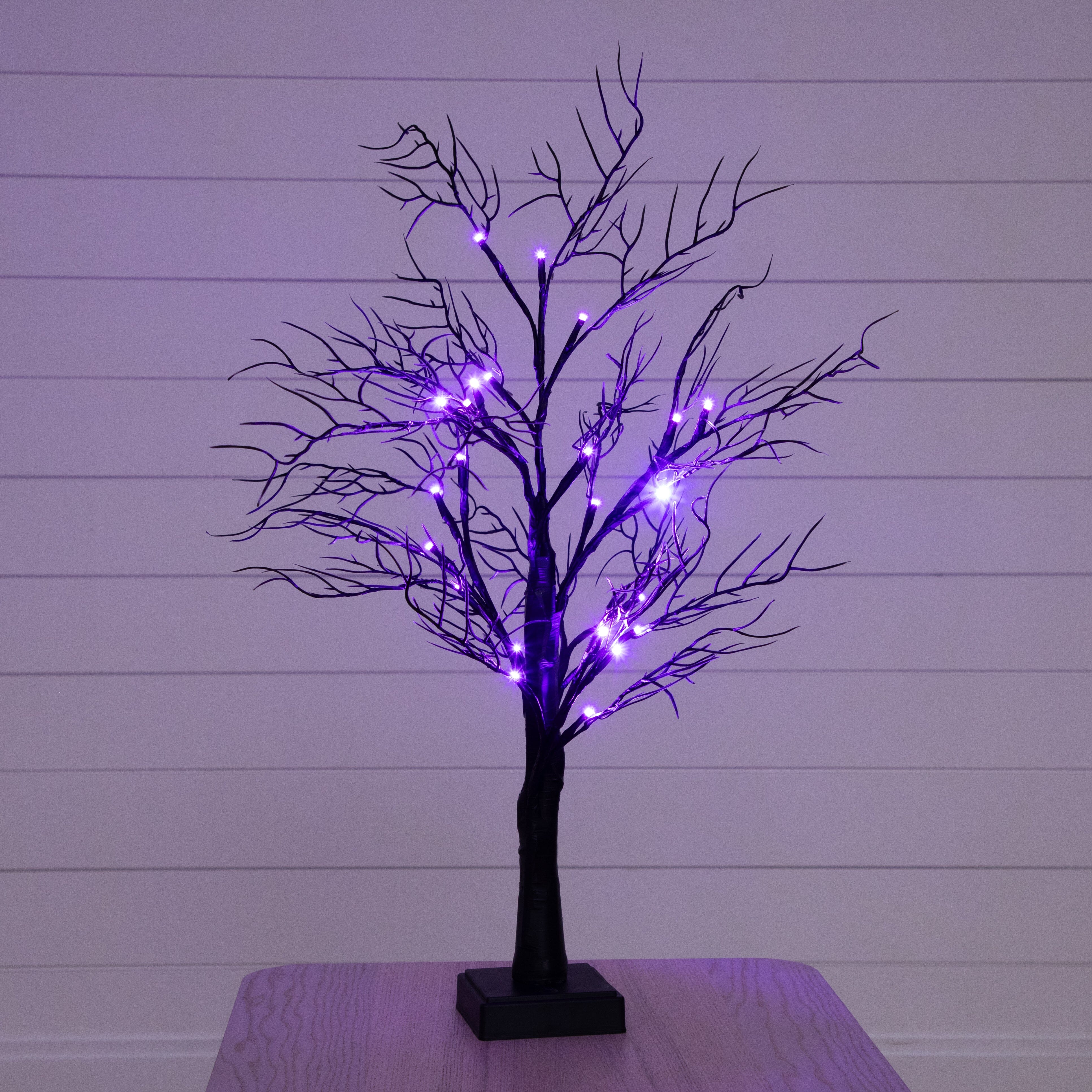 2’ Pre-Lit Halloween Deluxe Black Twig Artificial Fall Tree with 44 ...