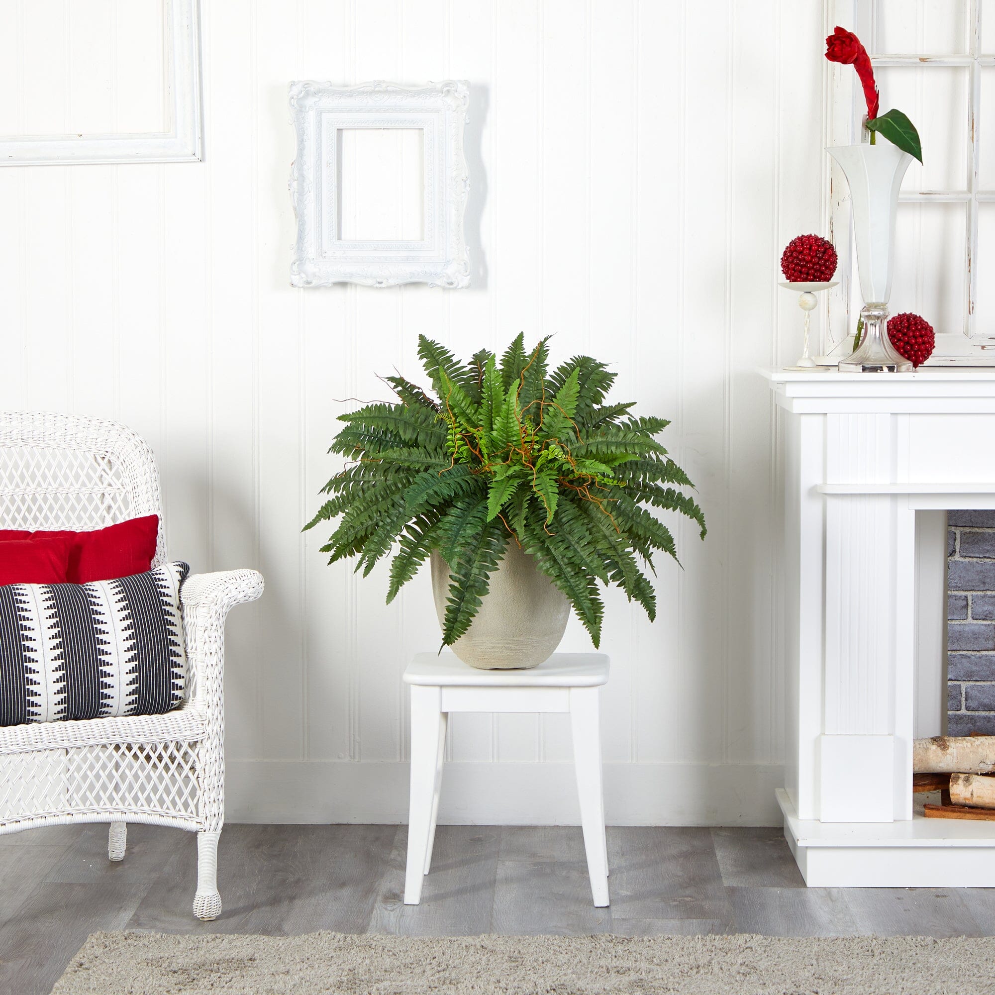 22” Boston Fern Artificial Plant in Sandstone Planter | Nearly Natural