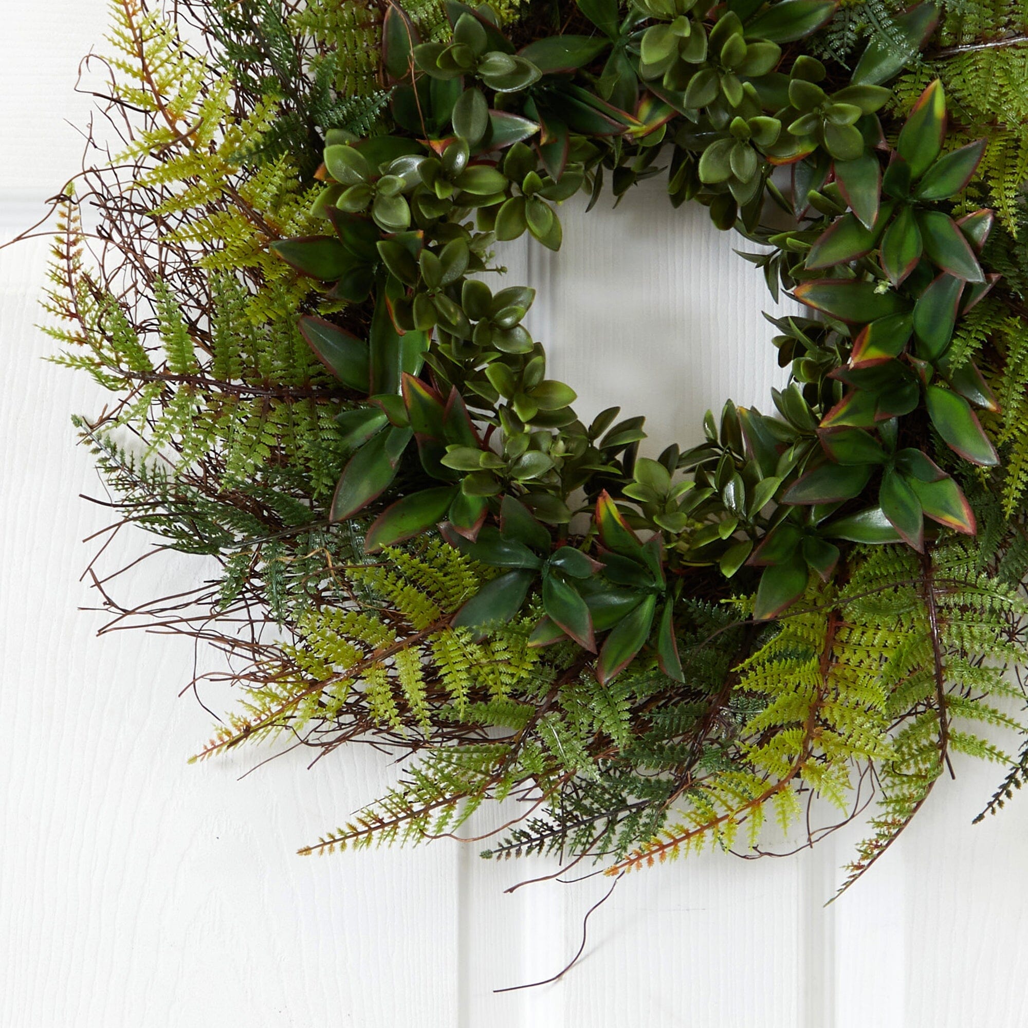 23” Assorted Fern Wreath UV Resistant (Indoor/Outdoor) | Nearly Natural