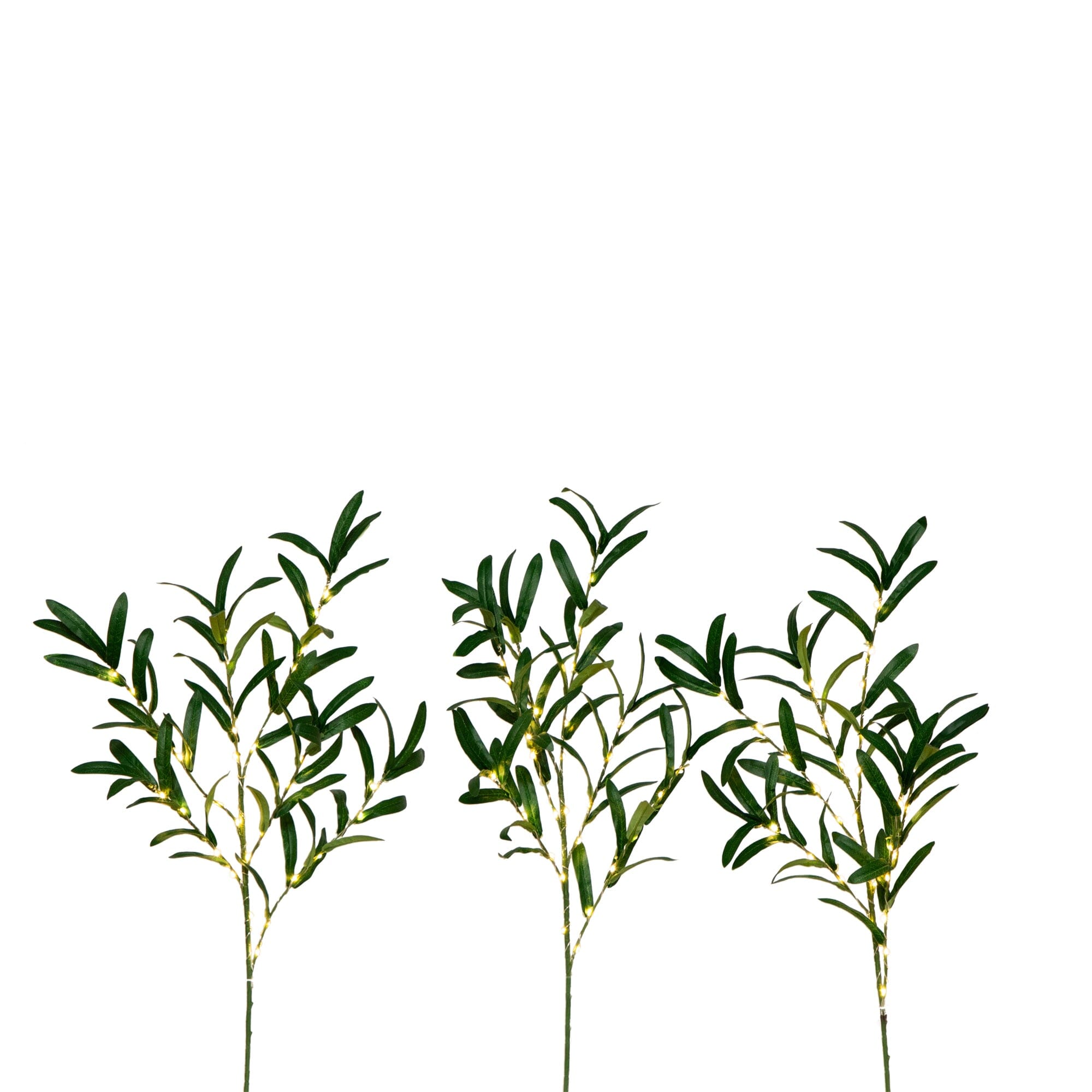 23” Lighted Artificial Olive Branch Stems with 30 Warm White LED Lights ...