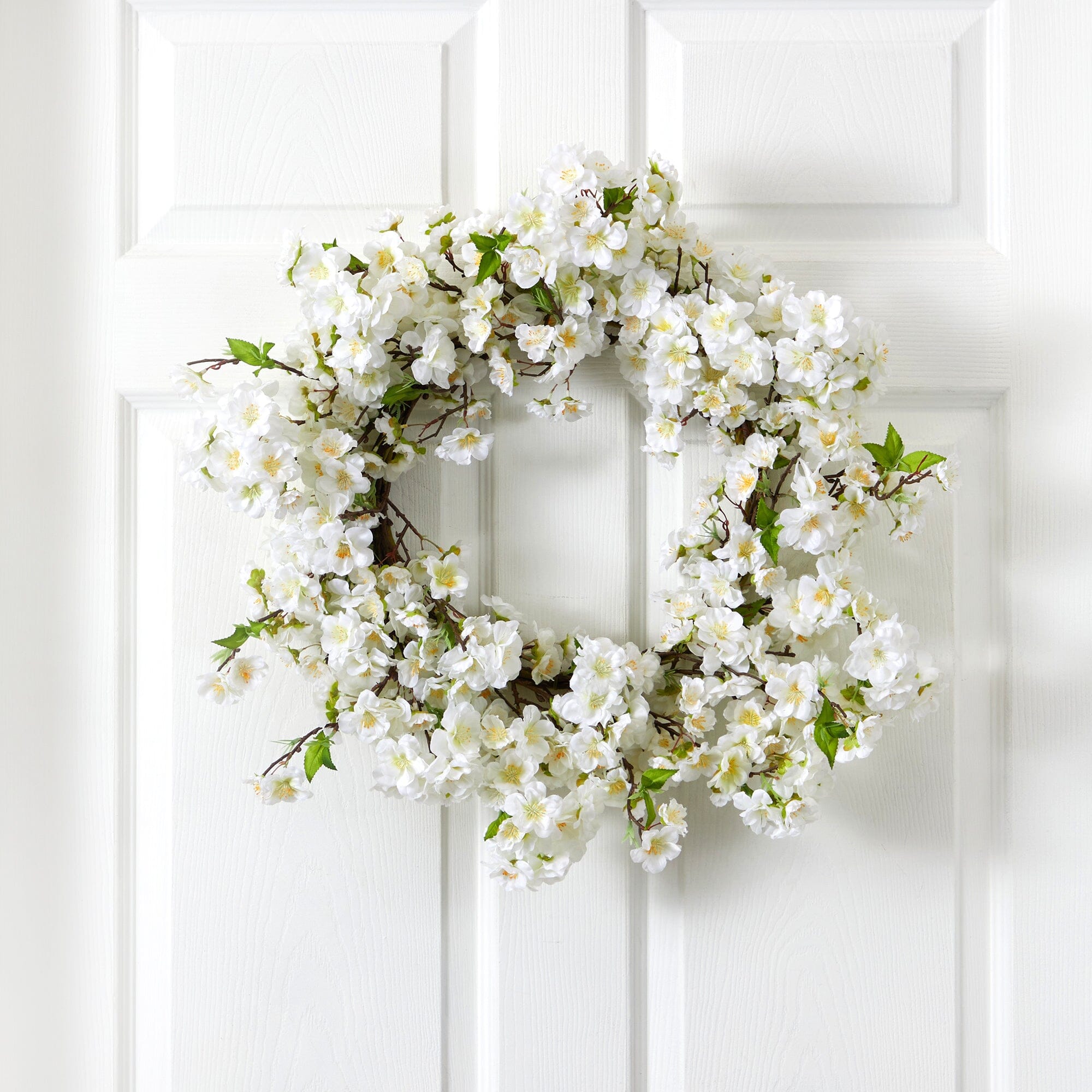 24” White Flower Blossom Wreath | Nearly Natural