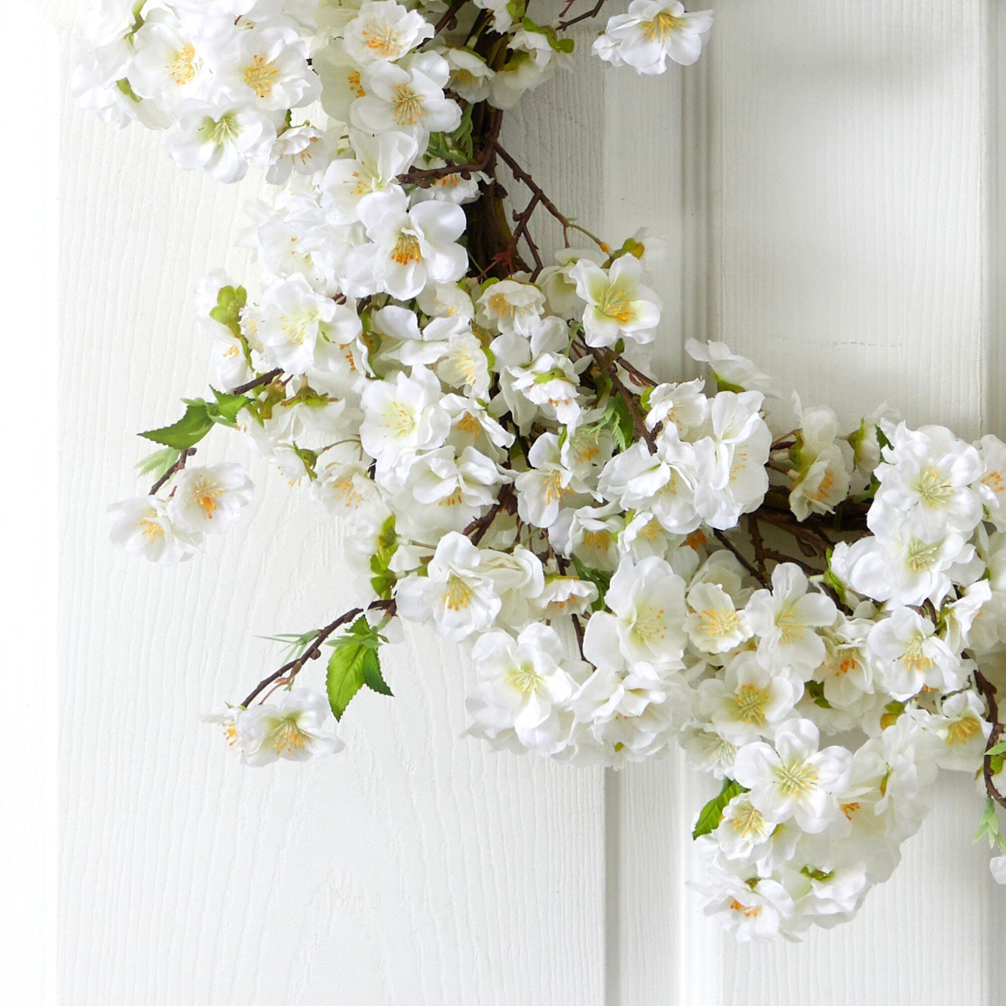 24” White Flower Blossom Wreath | Nearly Natural