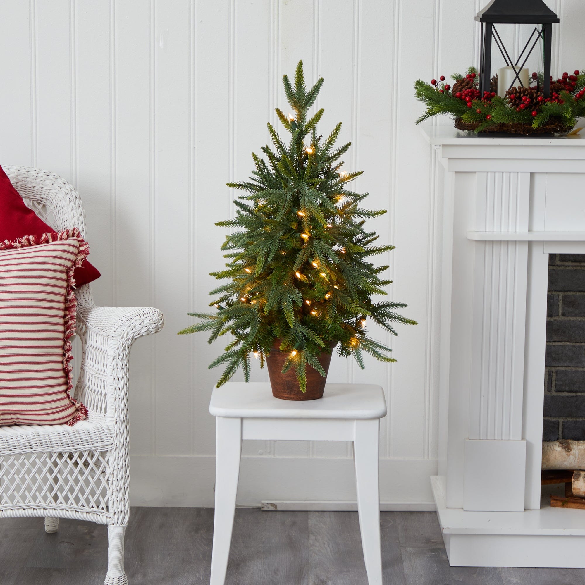 2.5’ Christmas Tree w/Golden Planter & Clear Lights | Nearly Natural