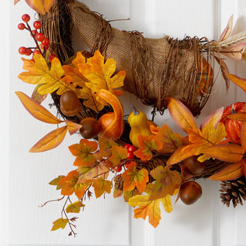 26” Autumn Artificial Cornucopia Fall Wreath | Nearly Natural