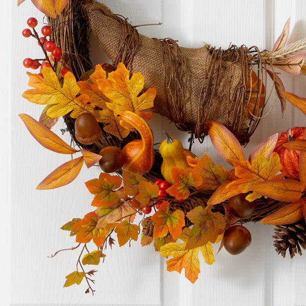 26” Autumn Artificial Cornucopia Fall Wreath | Nearly Natural