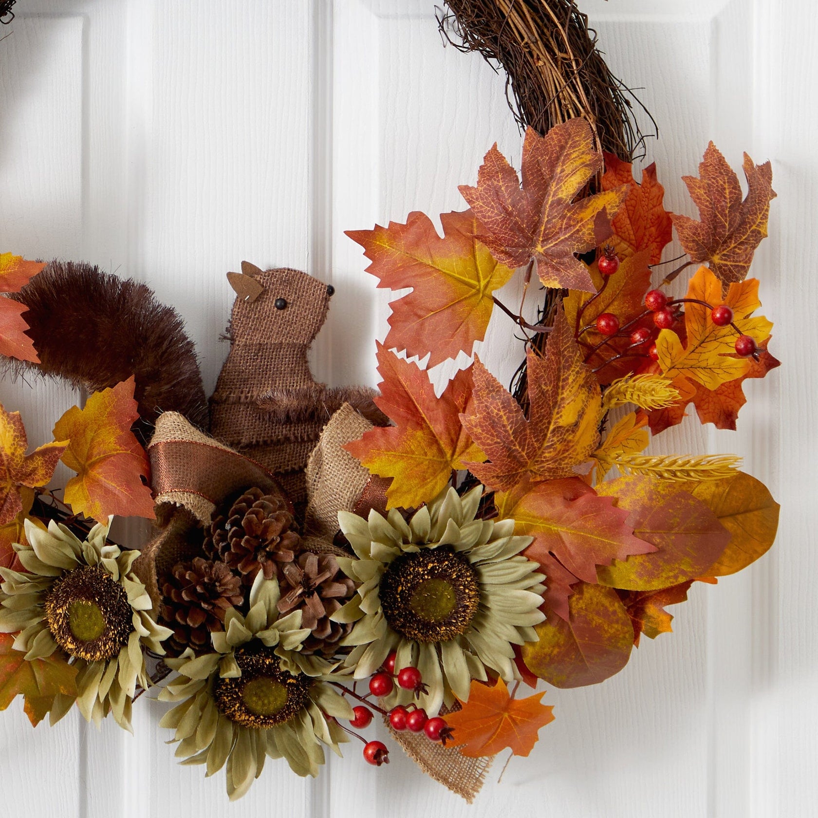 26” Fall Harvest Artificial Autumn Wreath with Twig Base and Bunny ...