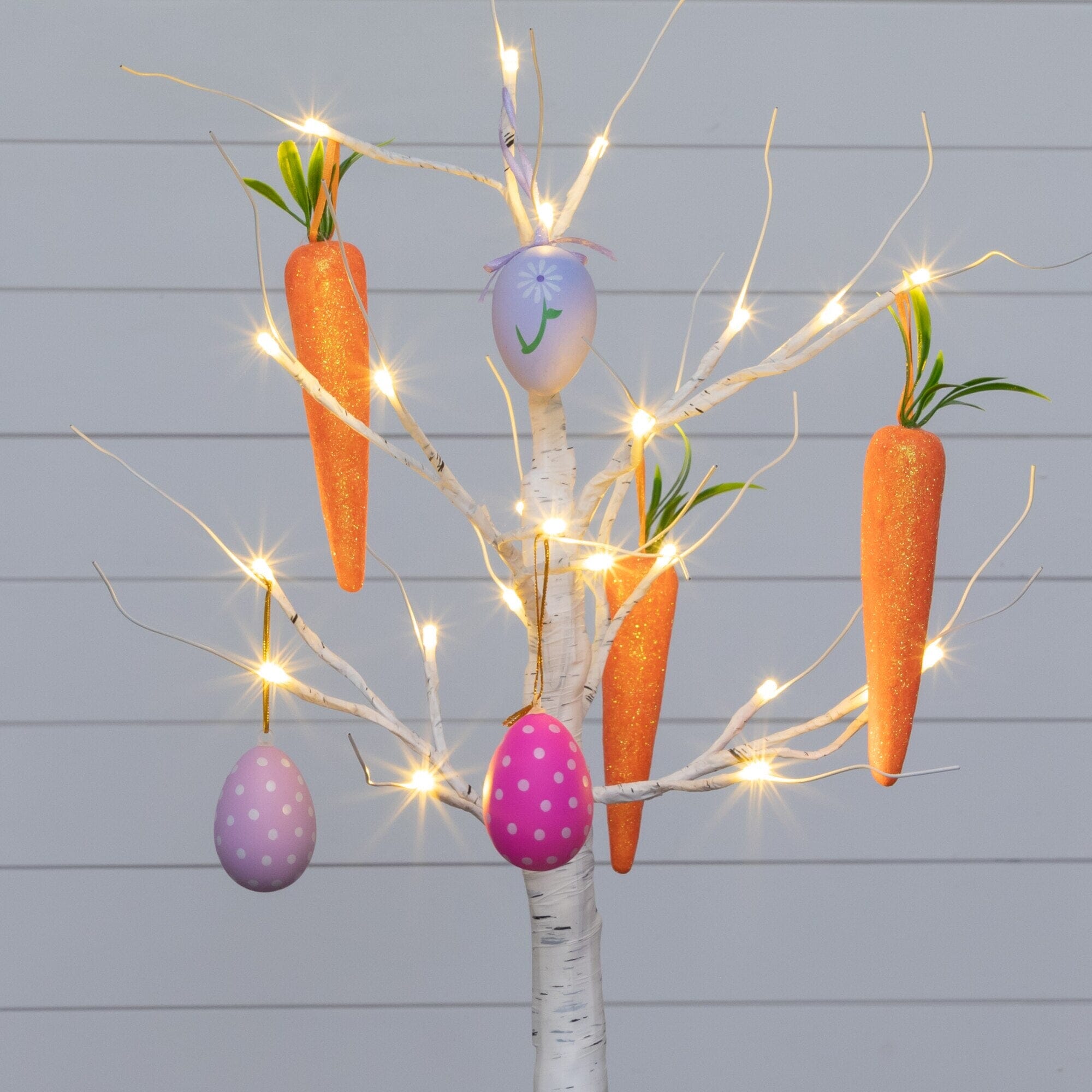 2' Pre-Lit Artificial Easter Egg and Carrots Ornament Twig Tree with 2 ...