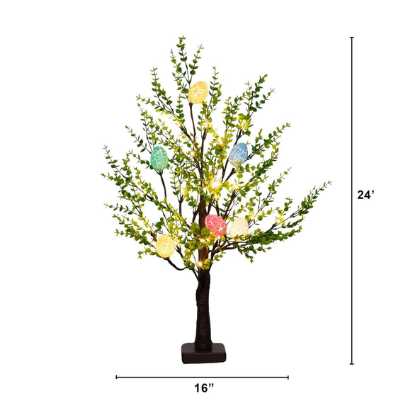 2' Pre-Lit Artificial Easter Egg Twig Tree with Greens and 24 Warm Whi ...