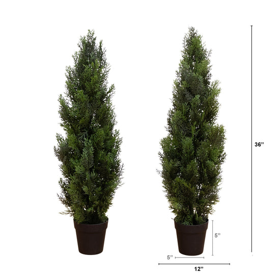 3’ Mini Cedar Pine Tree (Indoor/Outdoor) - Set of 2 | Nearly Natural
