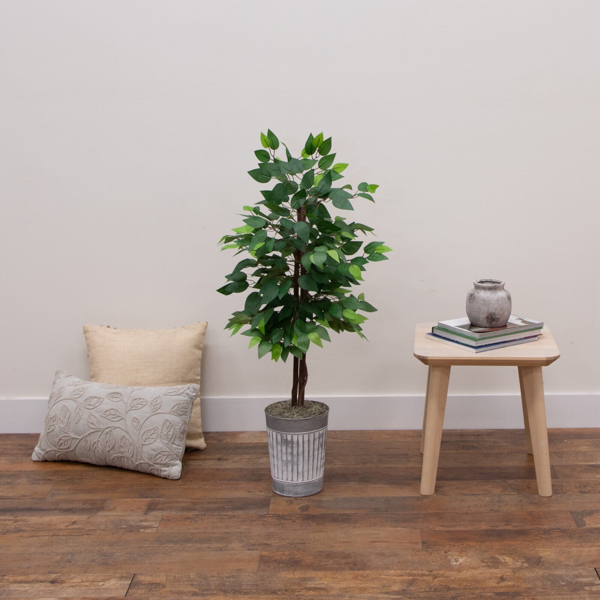 3’ Artificial Double Trunk Ficus Tree in Metal Planter | Nearly Natural