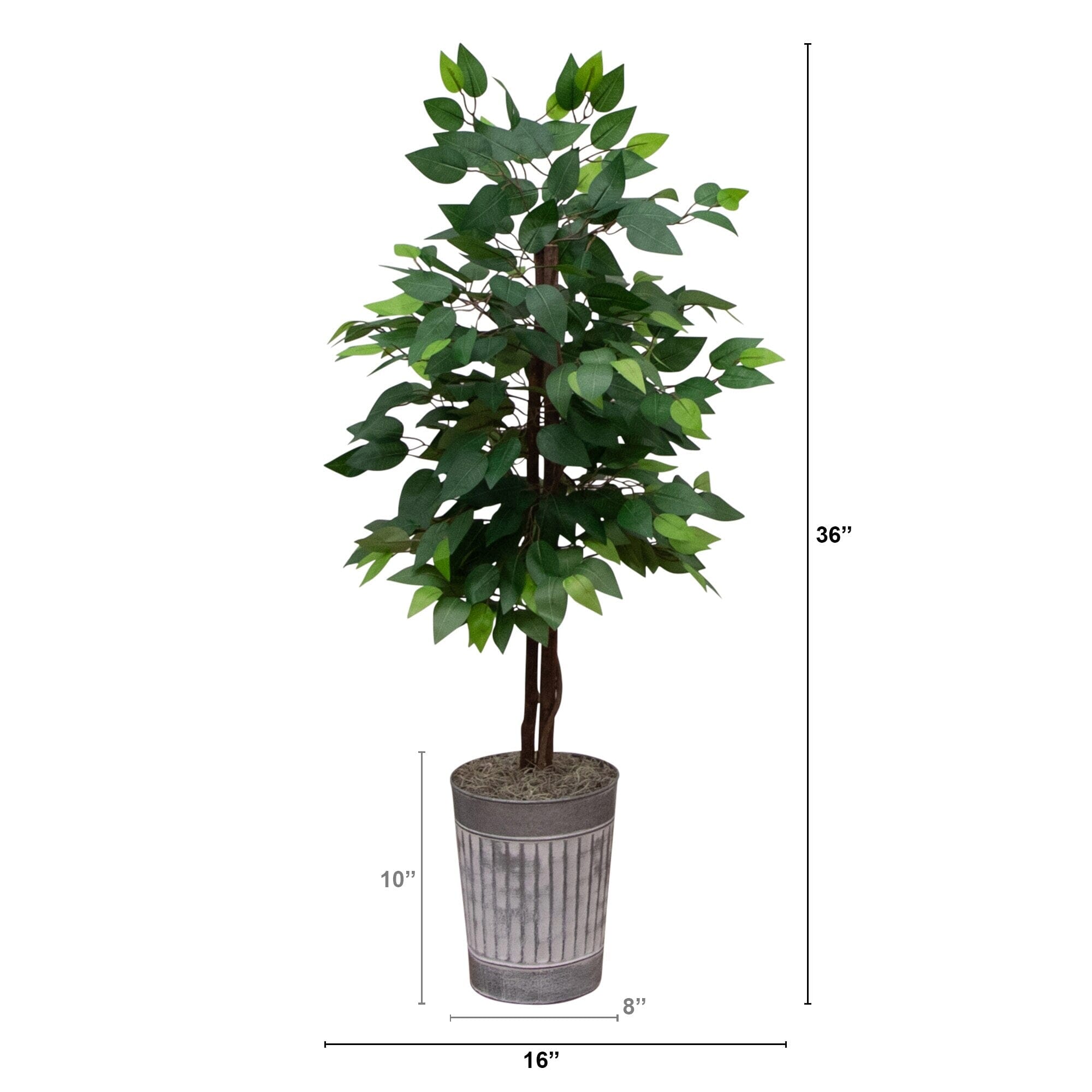 3’ Artificial Double Trunk Ficus Tree in Metal Planter | Nearly Natural