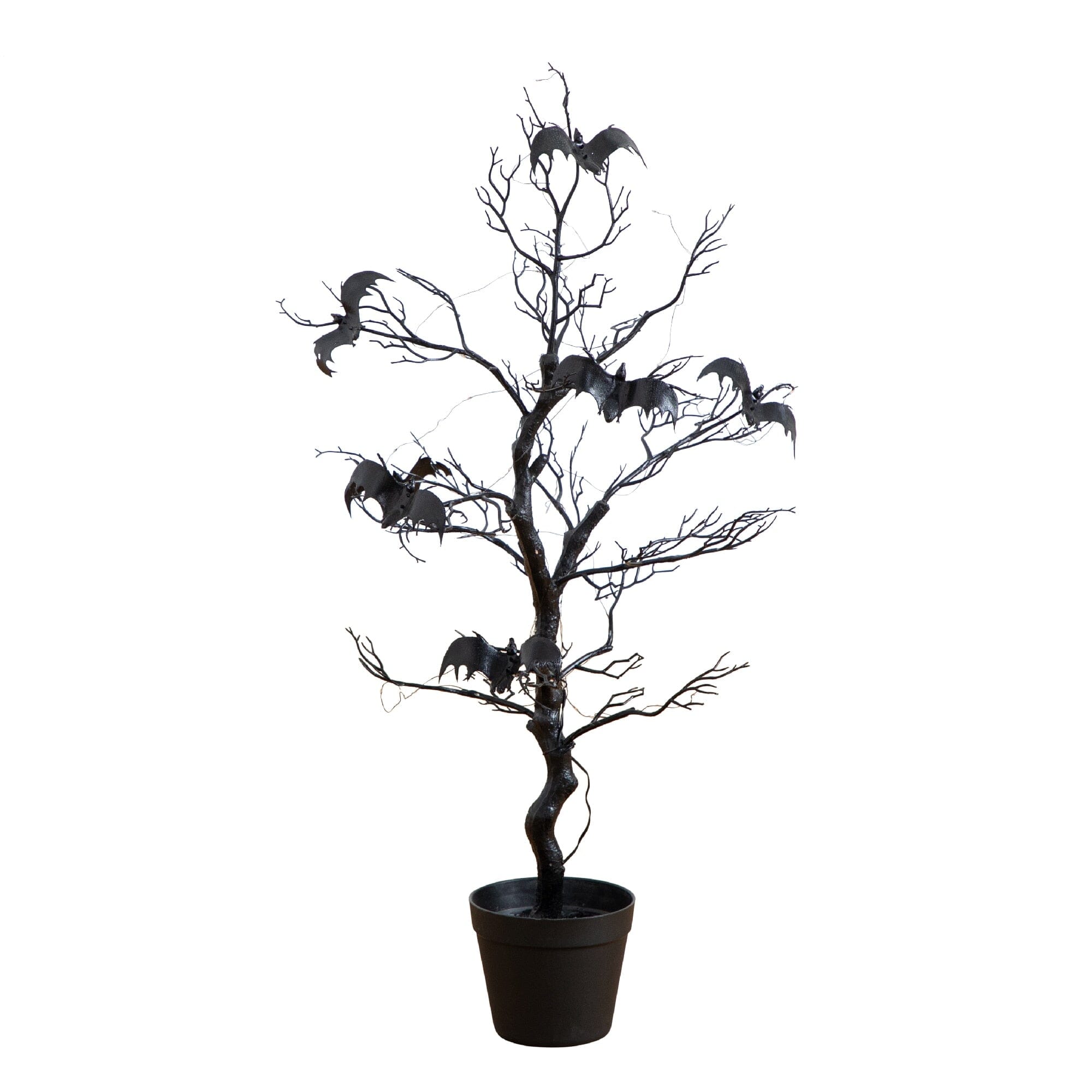 3' Pre-Lit Artificial Halloween Black Spooky Twig Tree with Bats and 1 ...