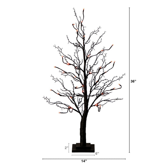 3' Pre-Lit Halloween Deluxe Black Twig Artificial Tree with 36 Orange ...