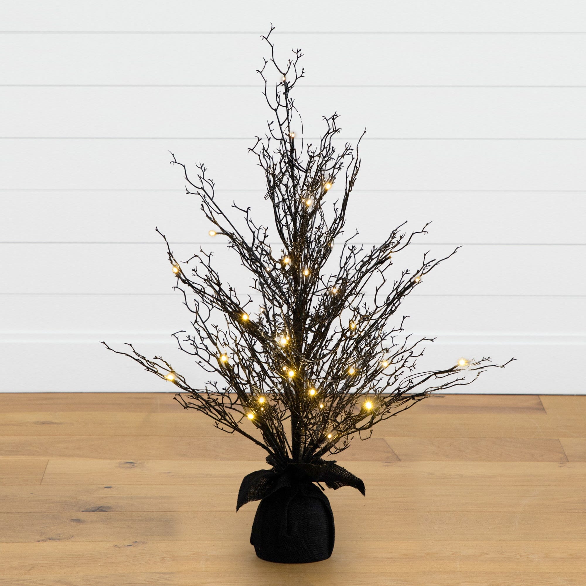 3’ Pre-Lit Halloween Black Twig Artificial Fall Tree in Burlap Planter ...