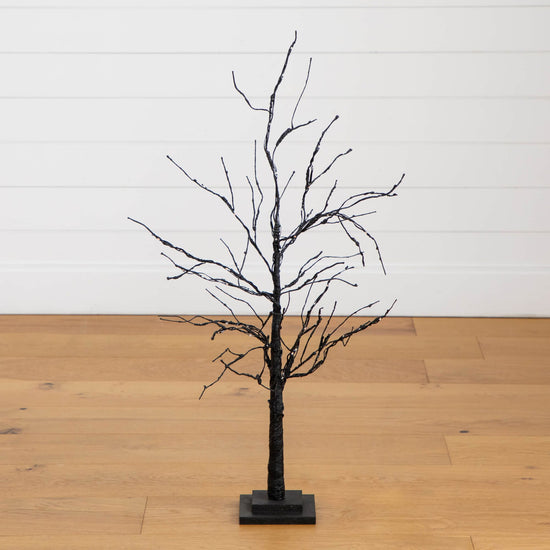 3' Pre-Lit Halloween Black Twig Artificial Tree with 80 Orange & Purpl ...