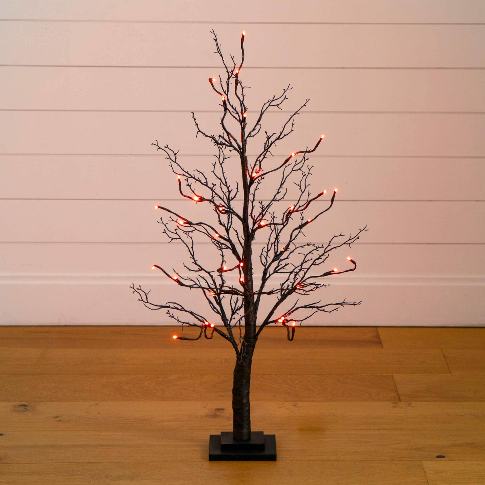 3' Pre-Lit Halloween Deluxe Black Twig Artificial Tree with 36 Orange ...