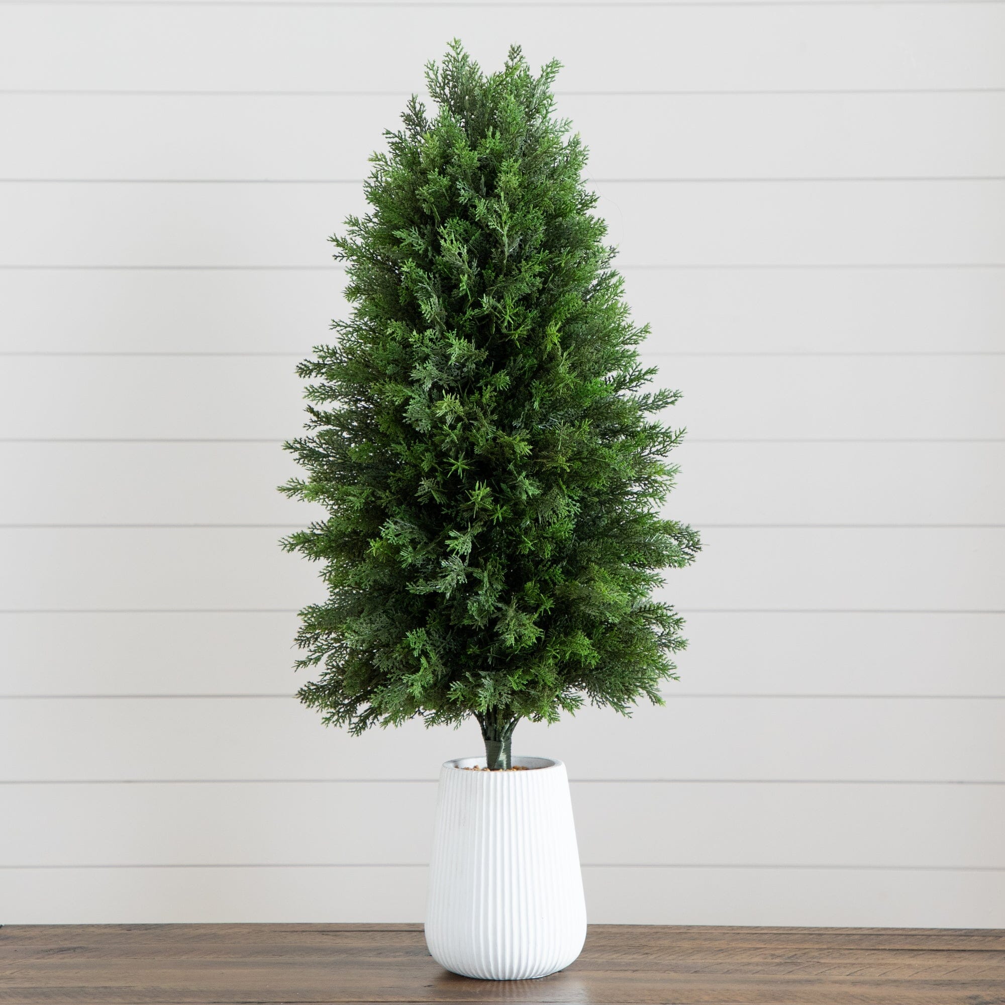 3’ UV Resistant Artificial Cedar Tree in Decorative White Planter ...