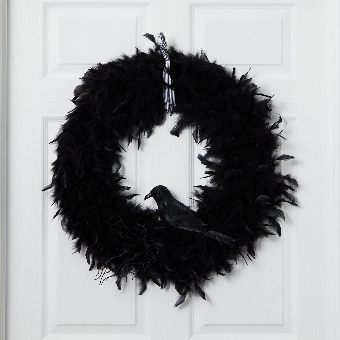 30" Halloween Raven Feather Wreath | Nearly Natural"