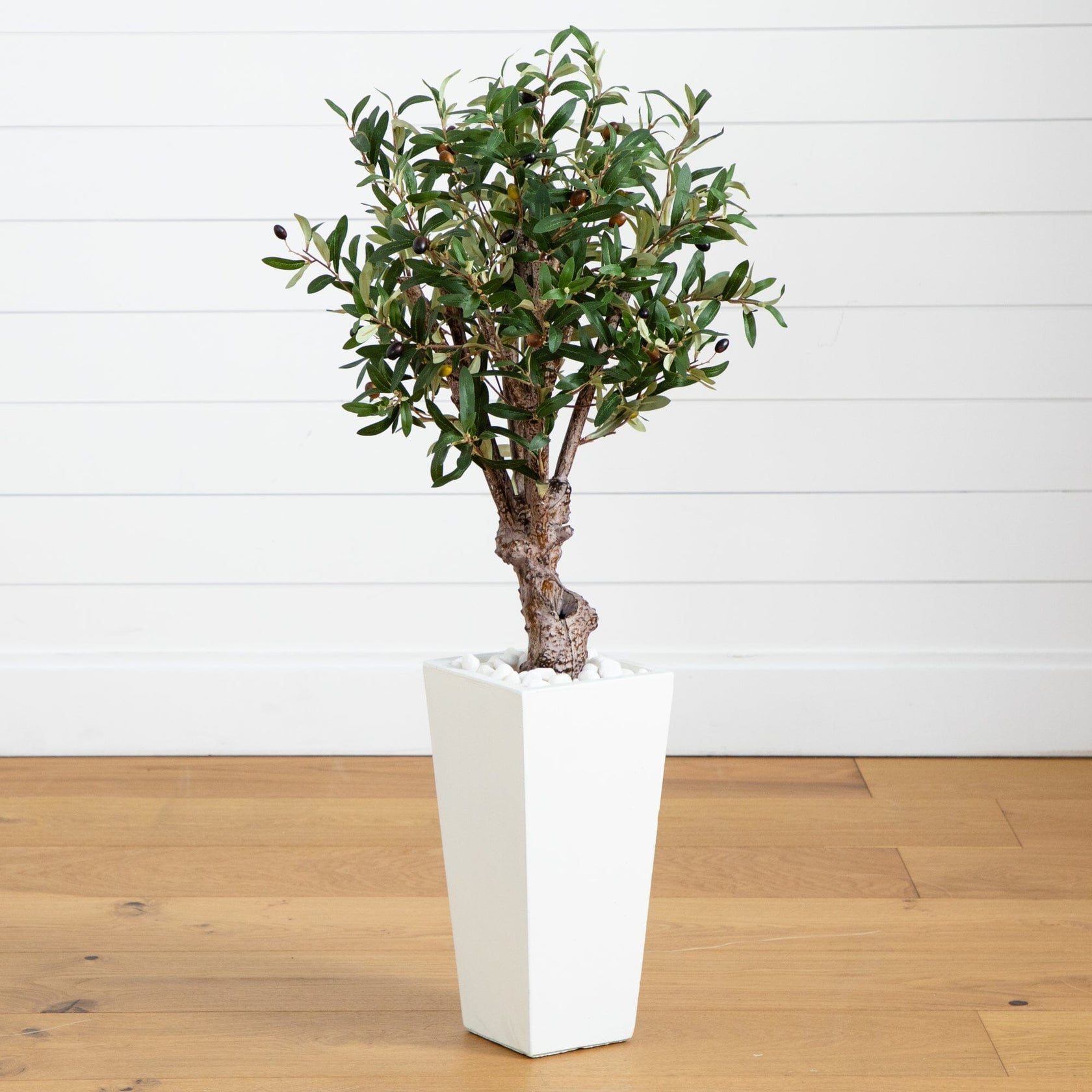 3.5’ Olive Tree in White Tower Planter | Nearly Natural