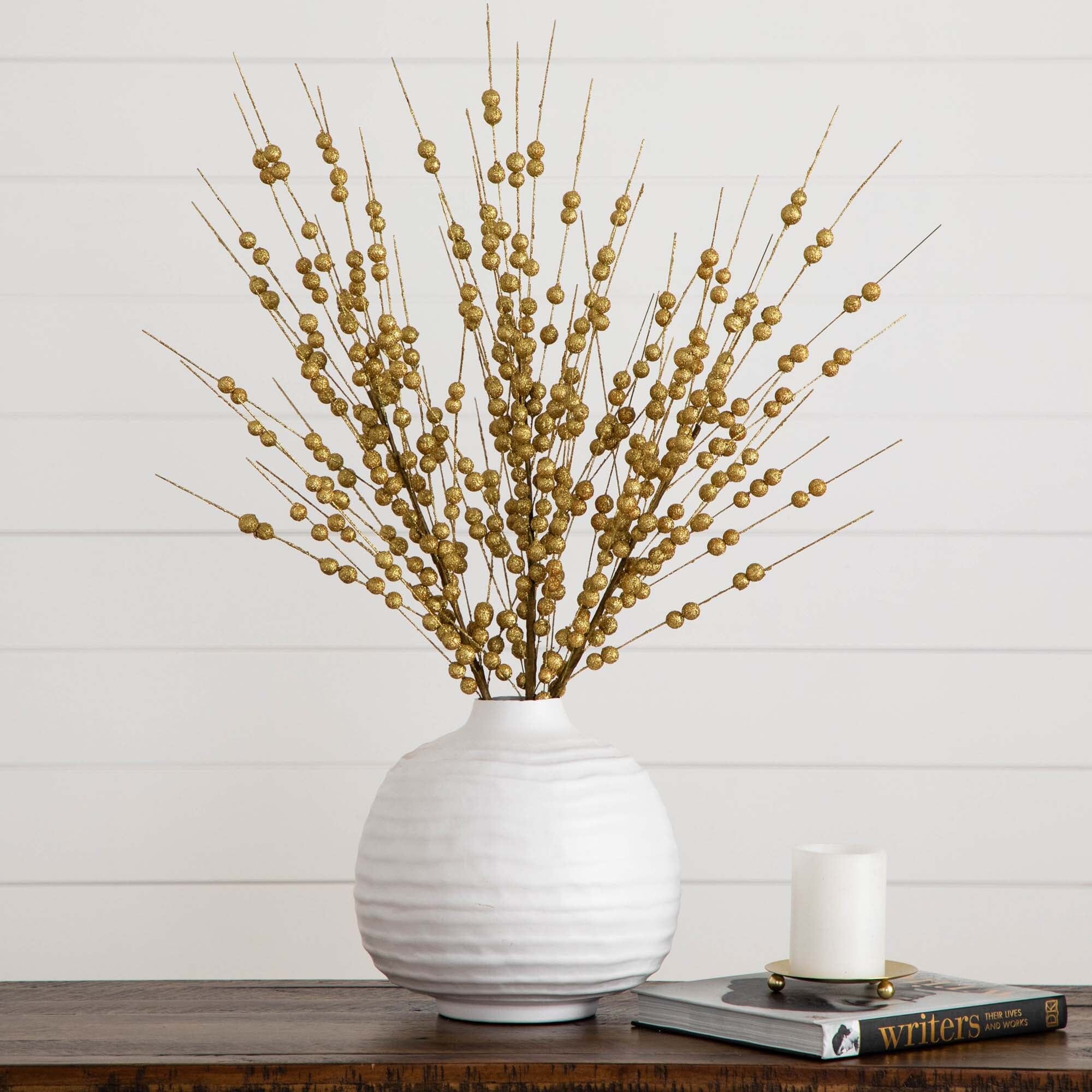 36" Artificial Gold Berry Stem - Set of 3 | Nearly Natural
