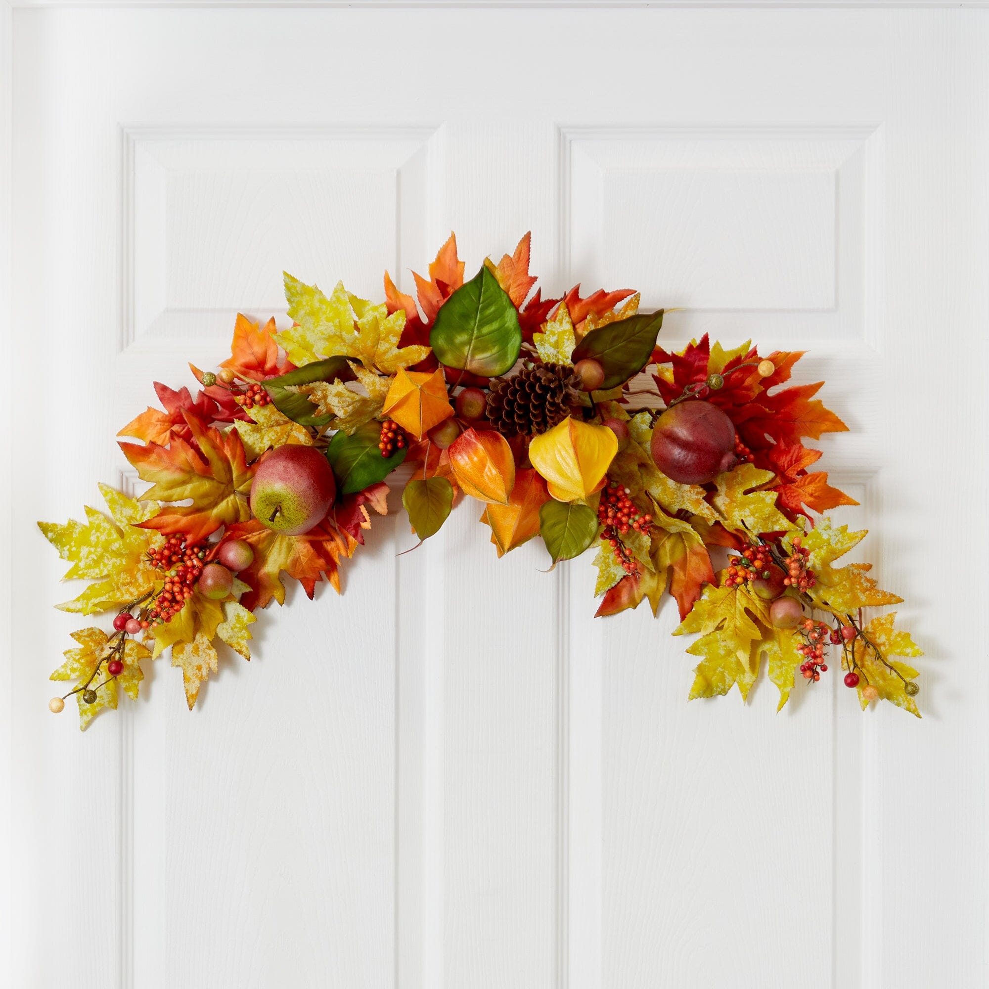 38” Autumn Maple Leaf Berry Artificial Swag | Nearly Natural