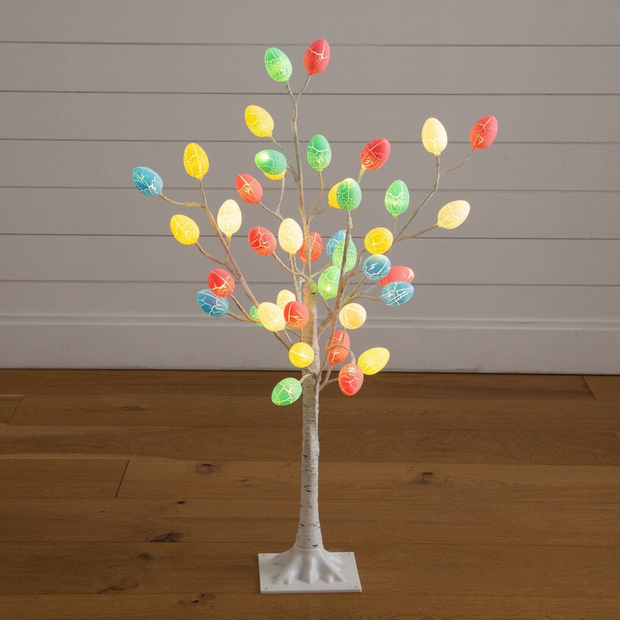 3' Pre-Lit Artificial Easter Twig Tree with 40 Egg Shaped LED Ornament ...