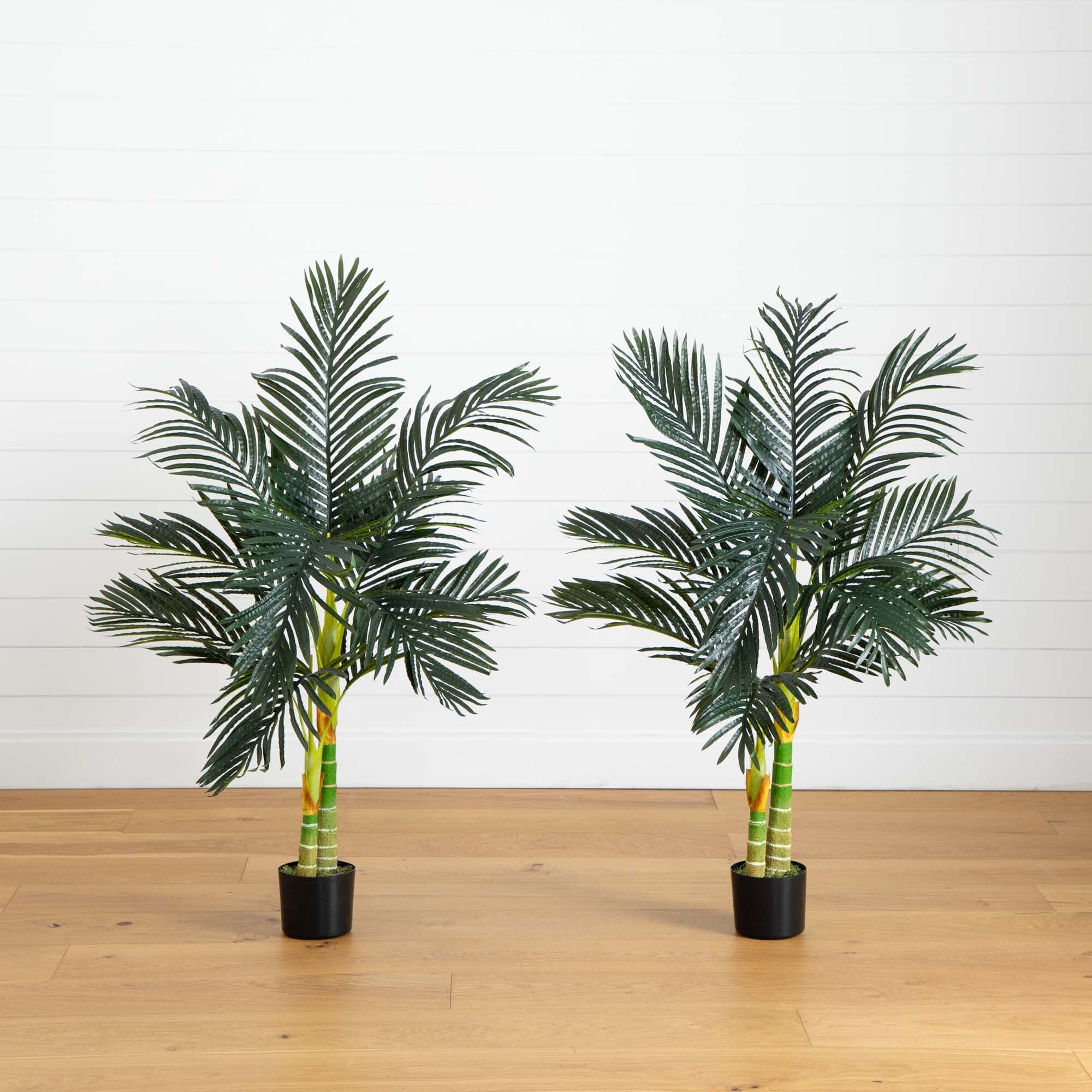 4’ Artificial Double Stalk Golden Cane Palm Tree- Set of 2 | Nearly Natural