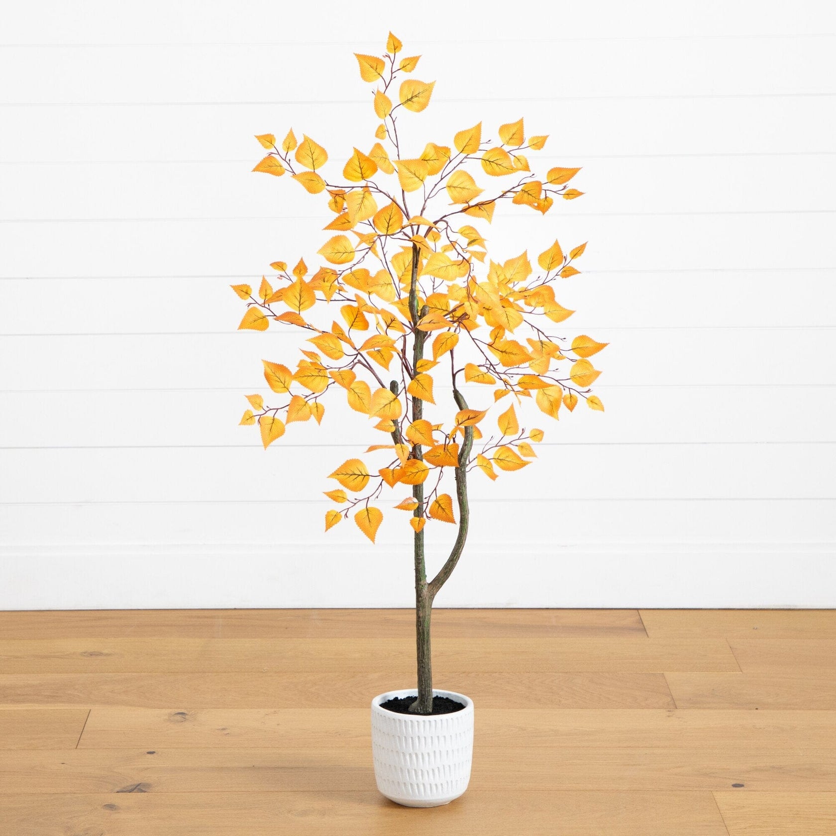 4’ Artificial Autumn Fall Tree in White Deco Container | Nearly Natural