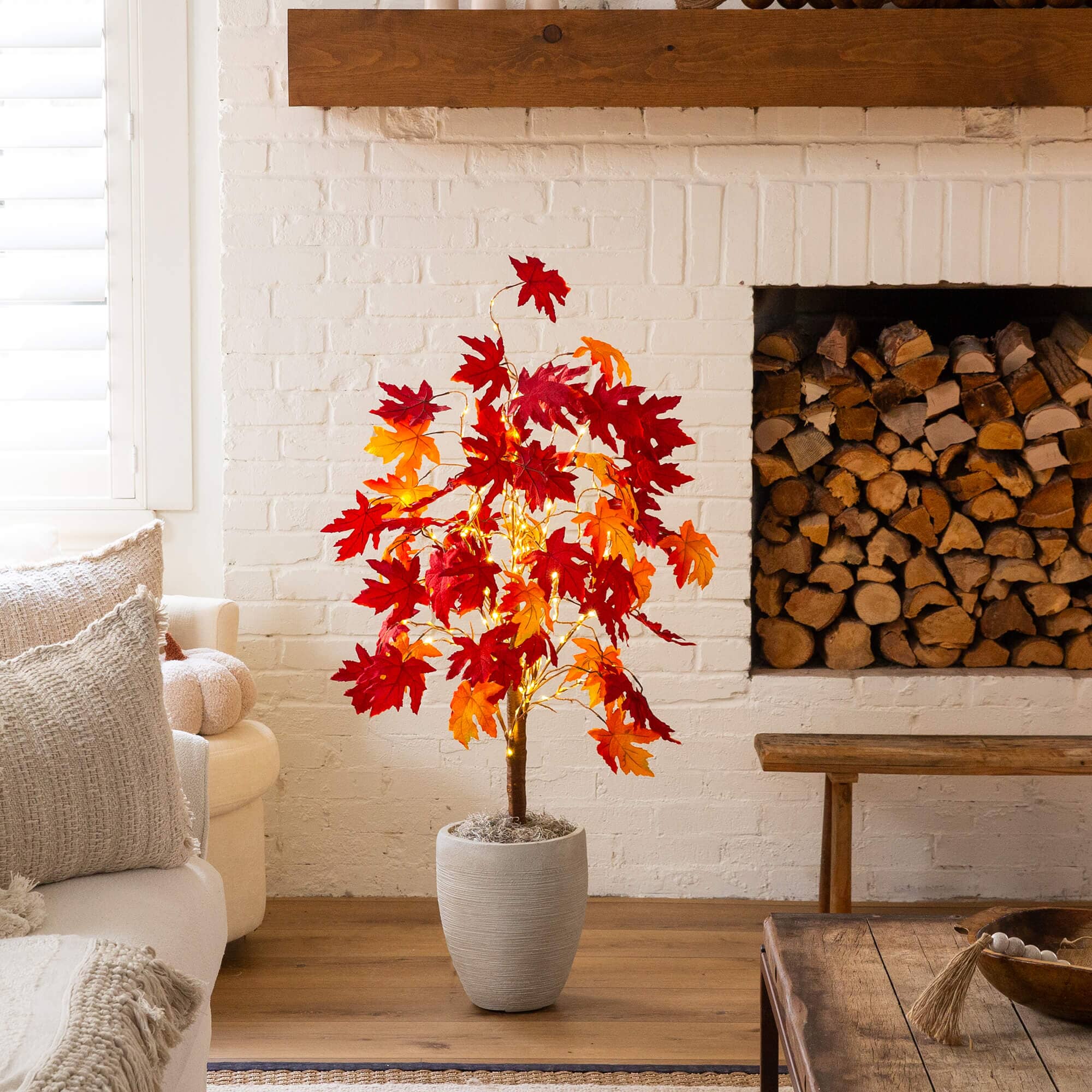 4' Pre-Lit Autumn Weeping Maple Artificial Fall Tree with 180 Warm Whi ...