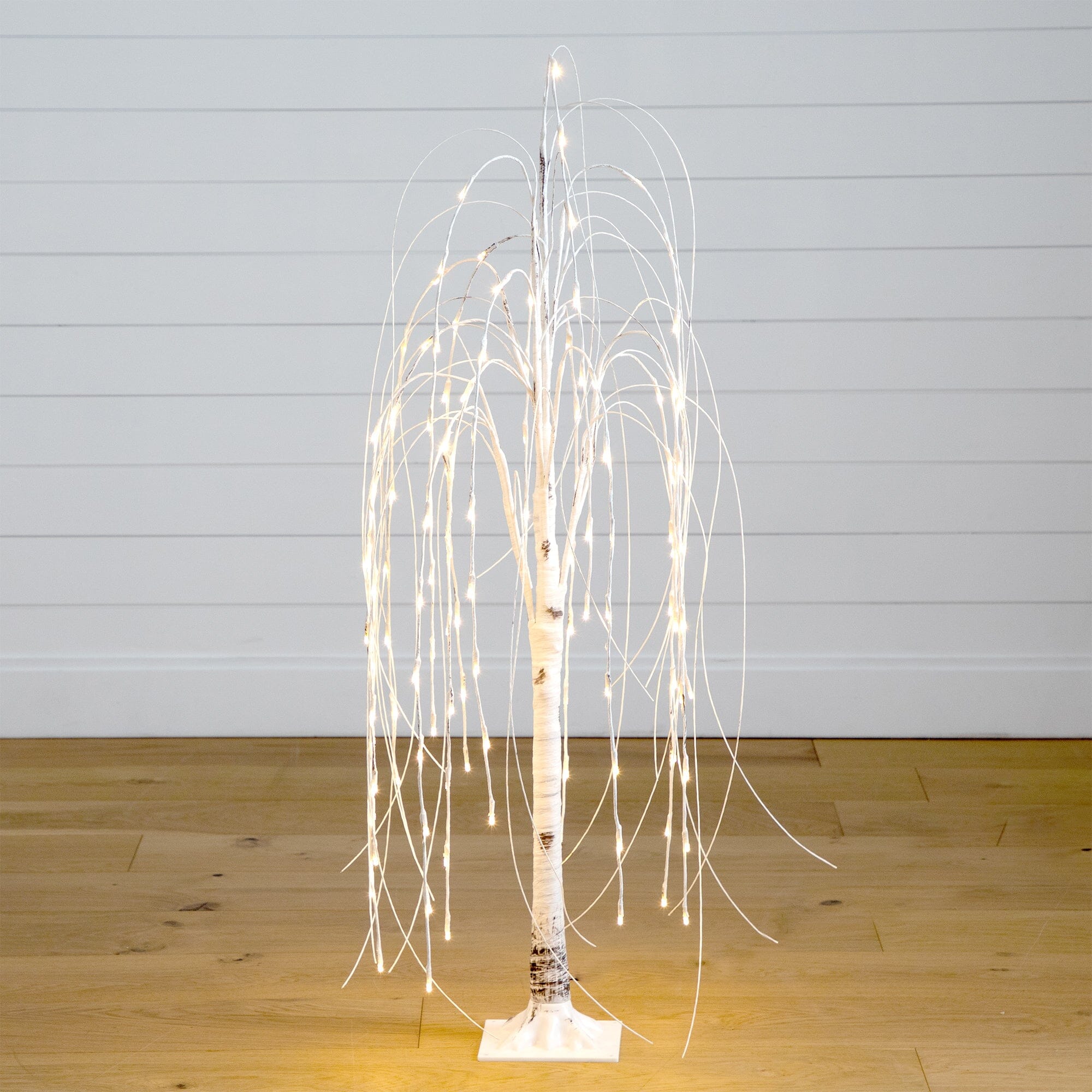 4’ Pre-Lit Artificial White Weeping Willow Tree with 120 Warm White LED ...