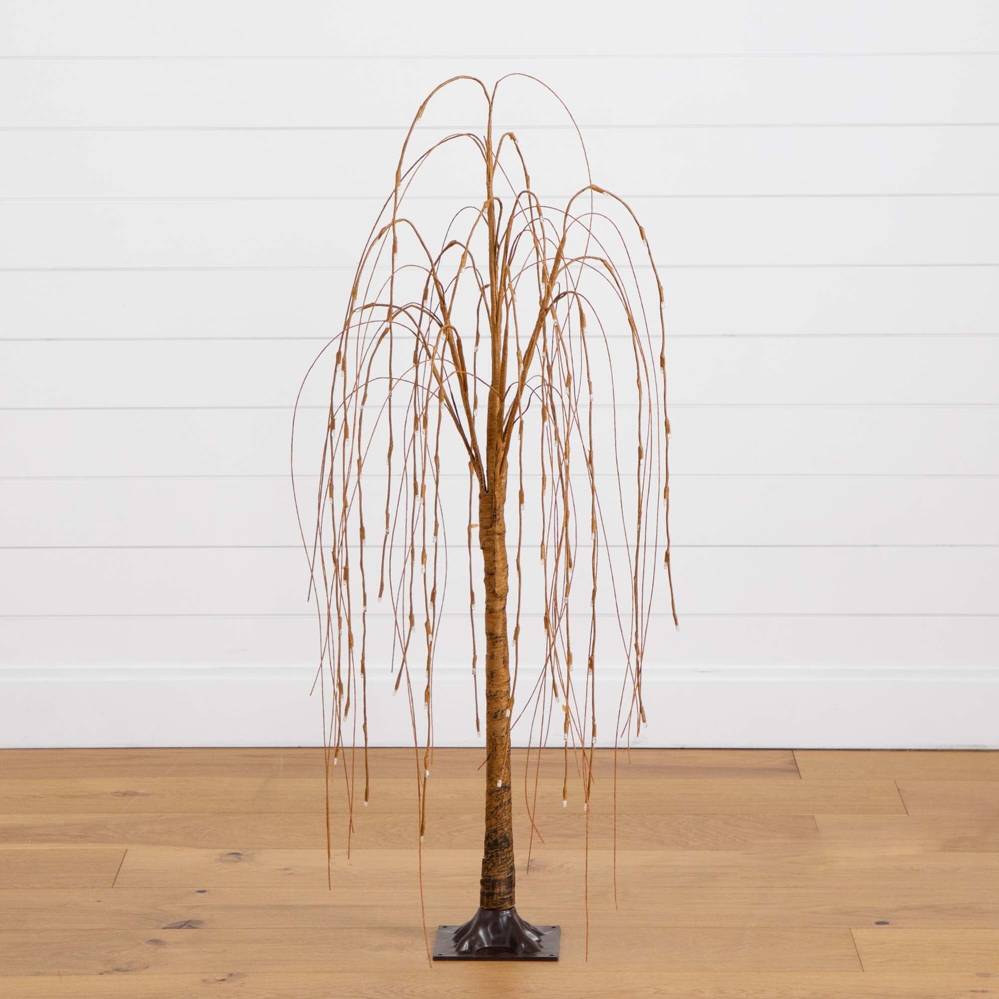 4’ Pre-Lit Artificial Willow Tree with 120 Warm White LED Lights ...