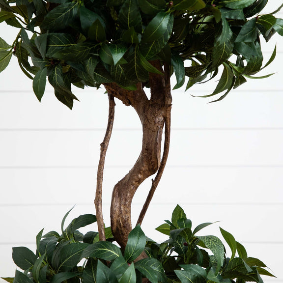 4' Sweet Bay Double Ball Topiary Silk Tree | Nearly Natural