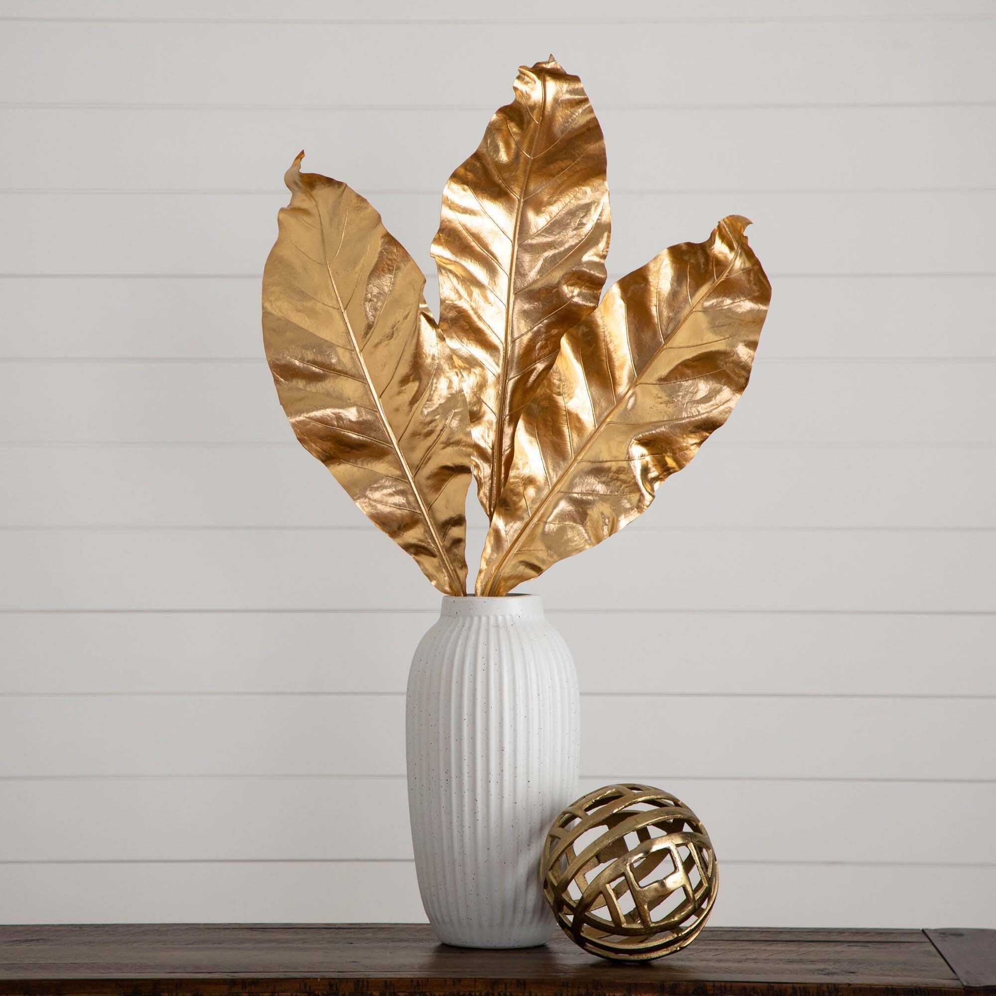 42" Artificial Palm Gold Stems - Set of 3 | Nearly Natural