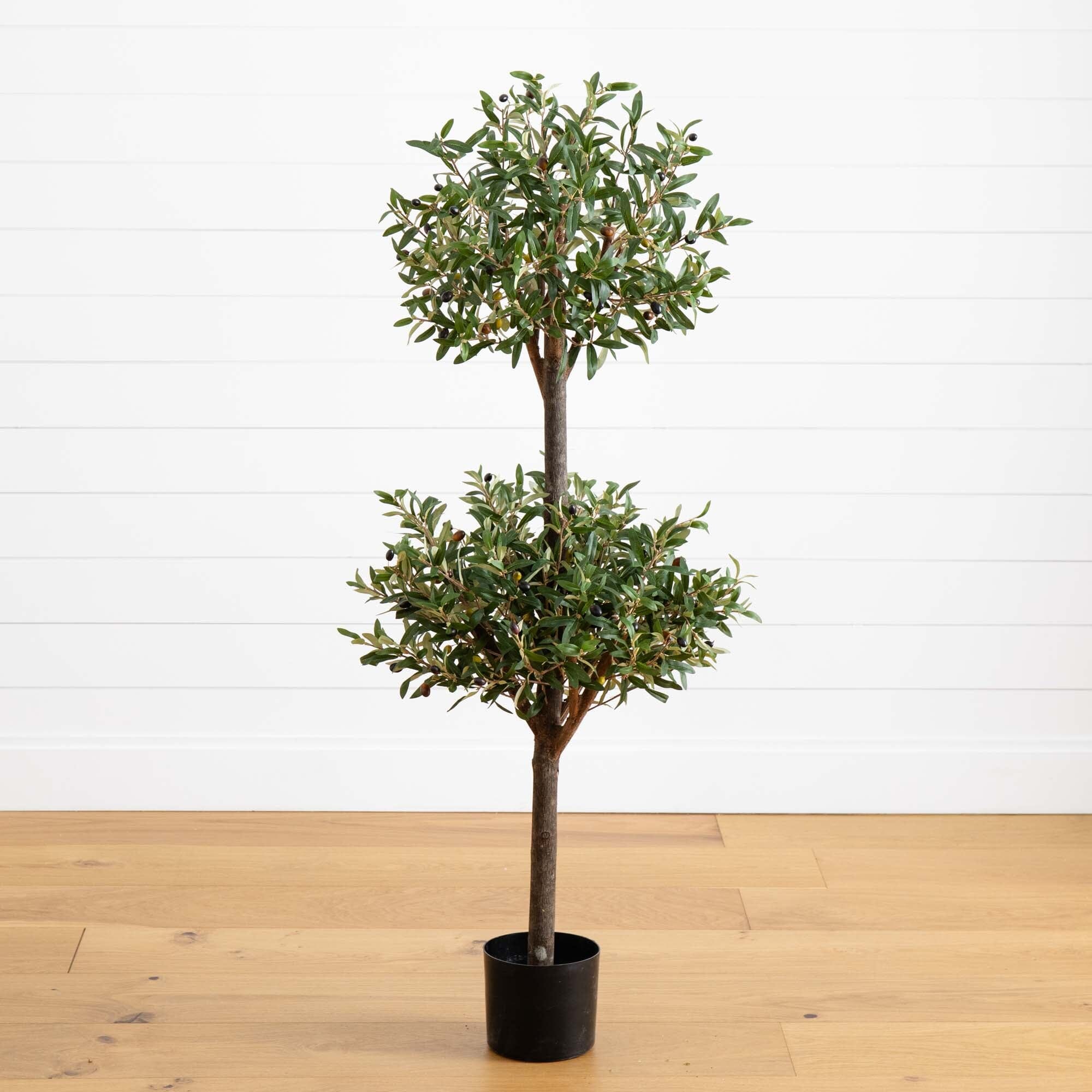 4.5' Olive Double Topiary Silk Tree | Nearly Natural