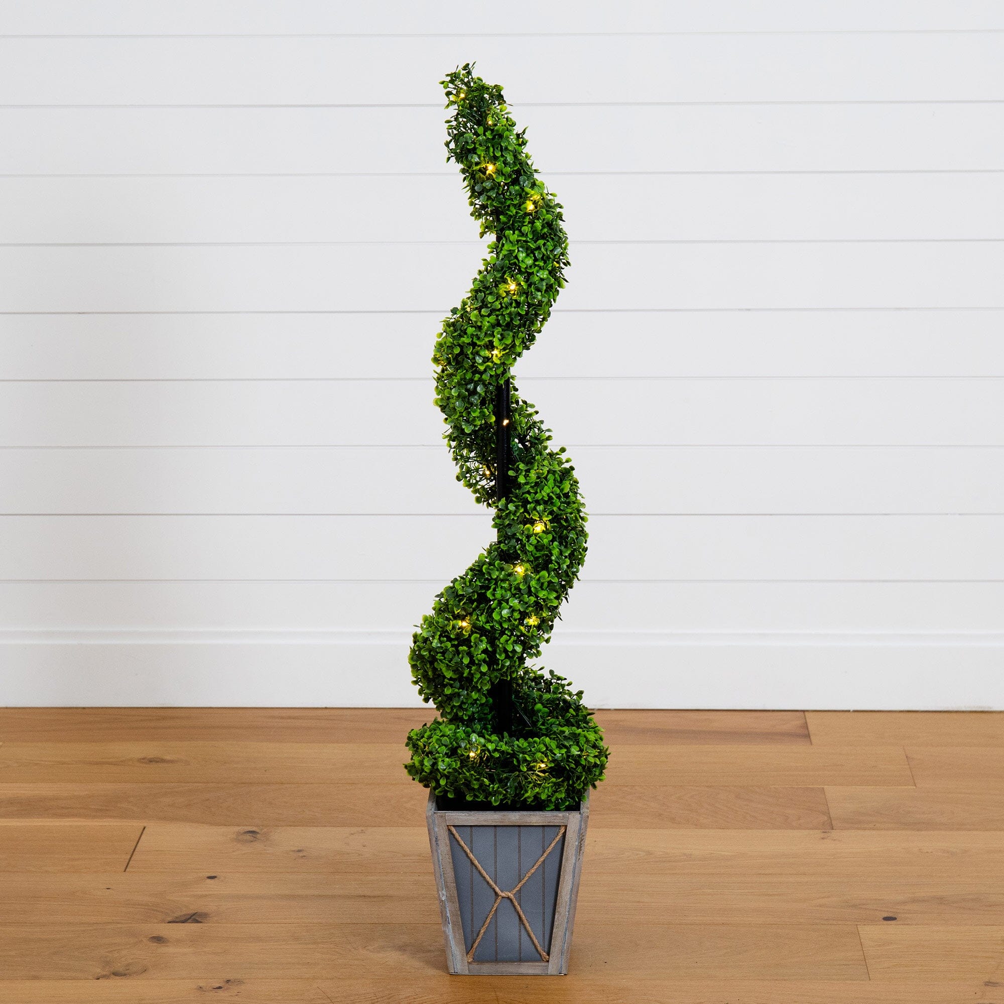 45” UV Resistant Artificial Boxwood Spiral Topiary Tree with LED Lights ...
