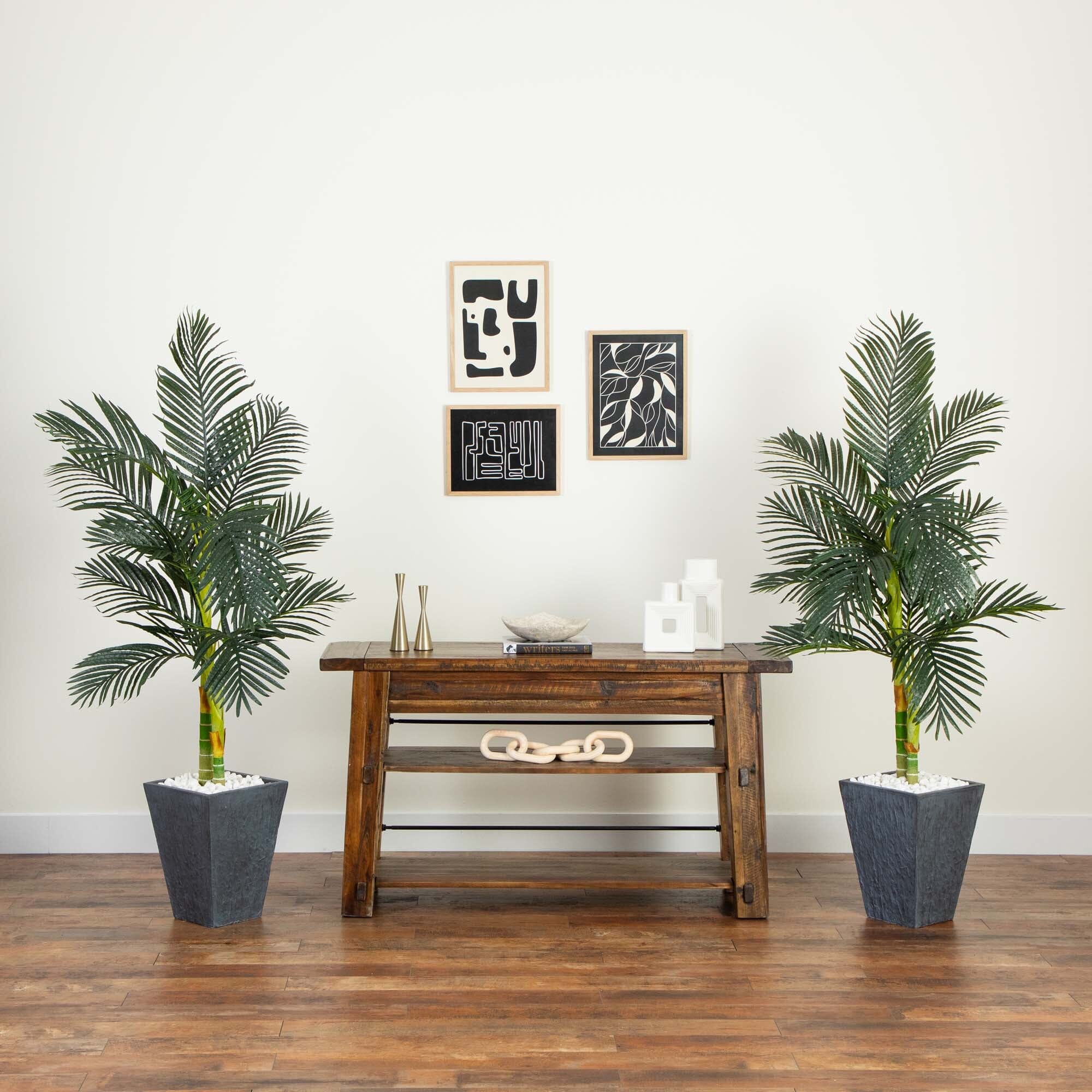 5’ Artificial Double Stalk Golden Cane Palm Tree- Set of 2 | Nearly Natural