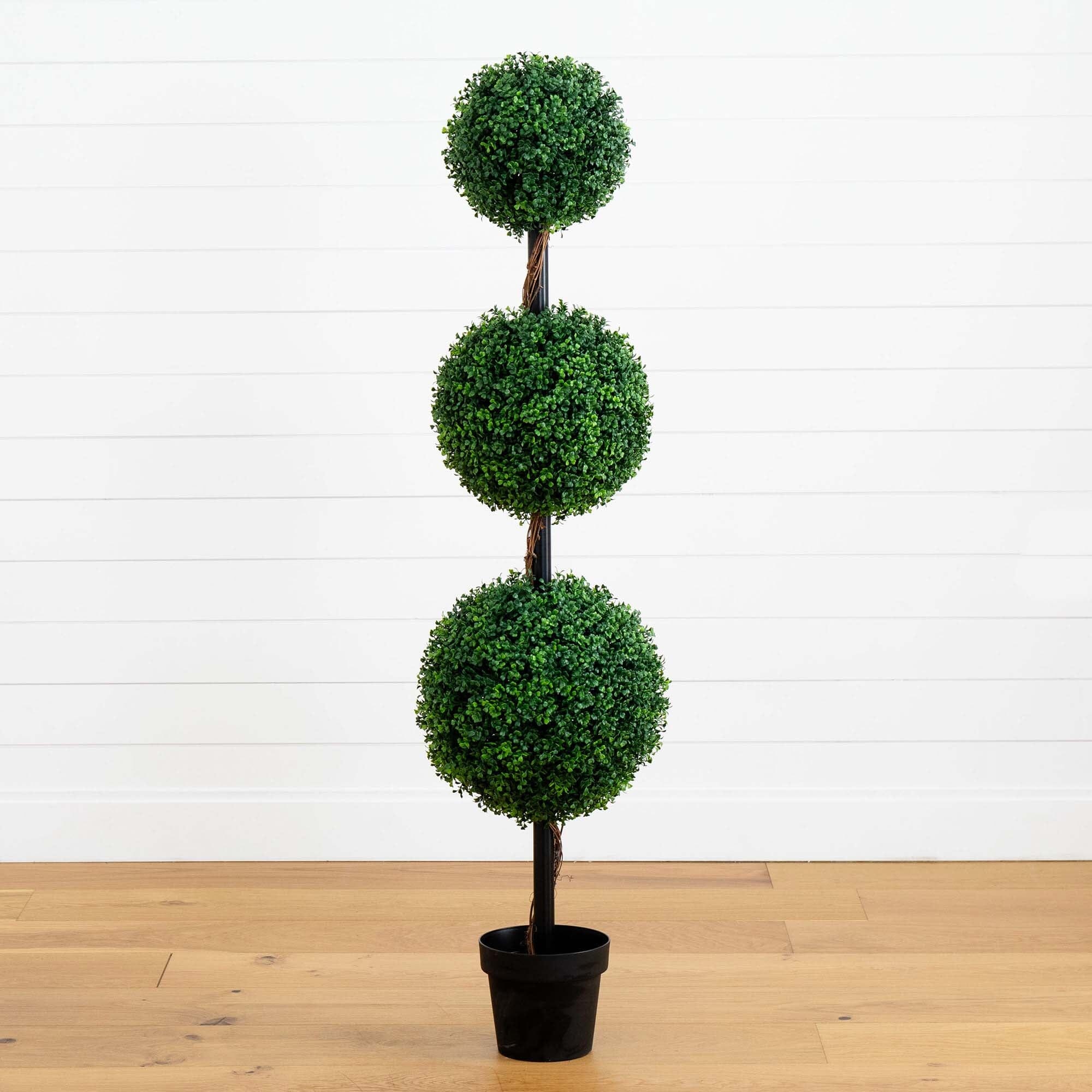 5’ Artificial Triple Ball Boxwood Topiary Tree (Indoor/Outdoor ...