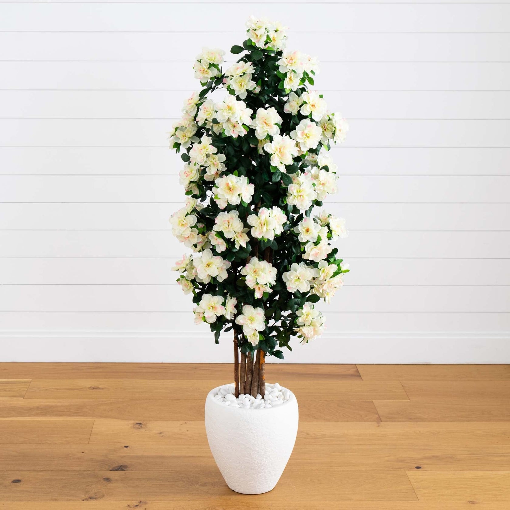 5’ Azalea Artificial Tree in White Planter | Nearly Natural