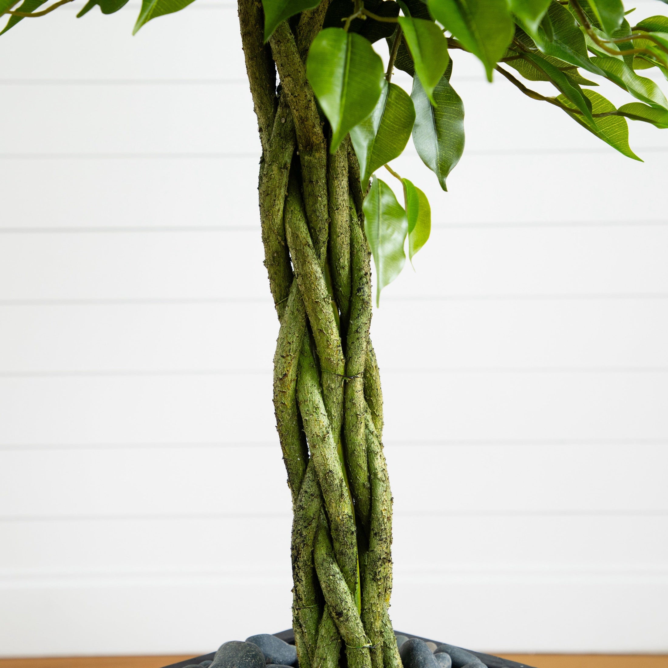 5’ Braided Ficus Artificial Tree in Slate Planter UV Resistant (Indoor ...