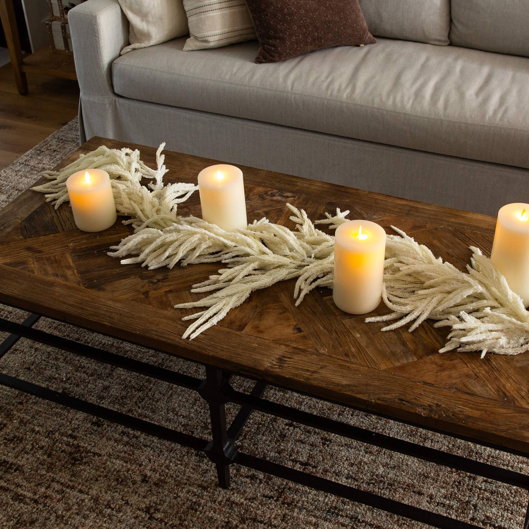 5' Artificial Real Touch White Norfolk Island Pine Garland with Natura ...